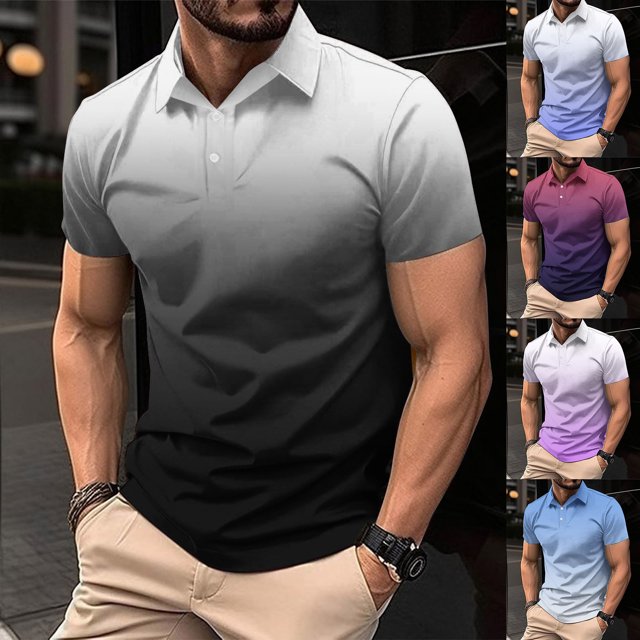 cllios Gradient Golf Shirts for Men Big and Tall Short Sleeve Tennis Tshirts Classic Button ...