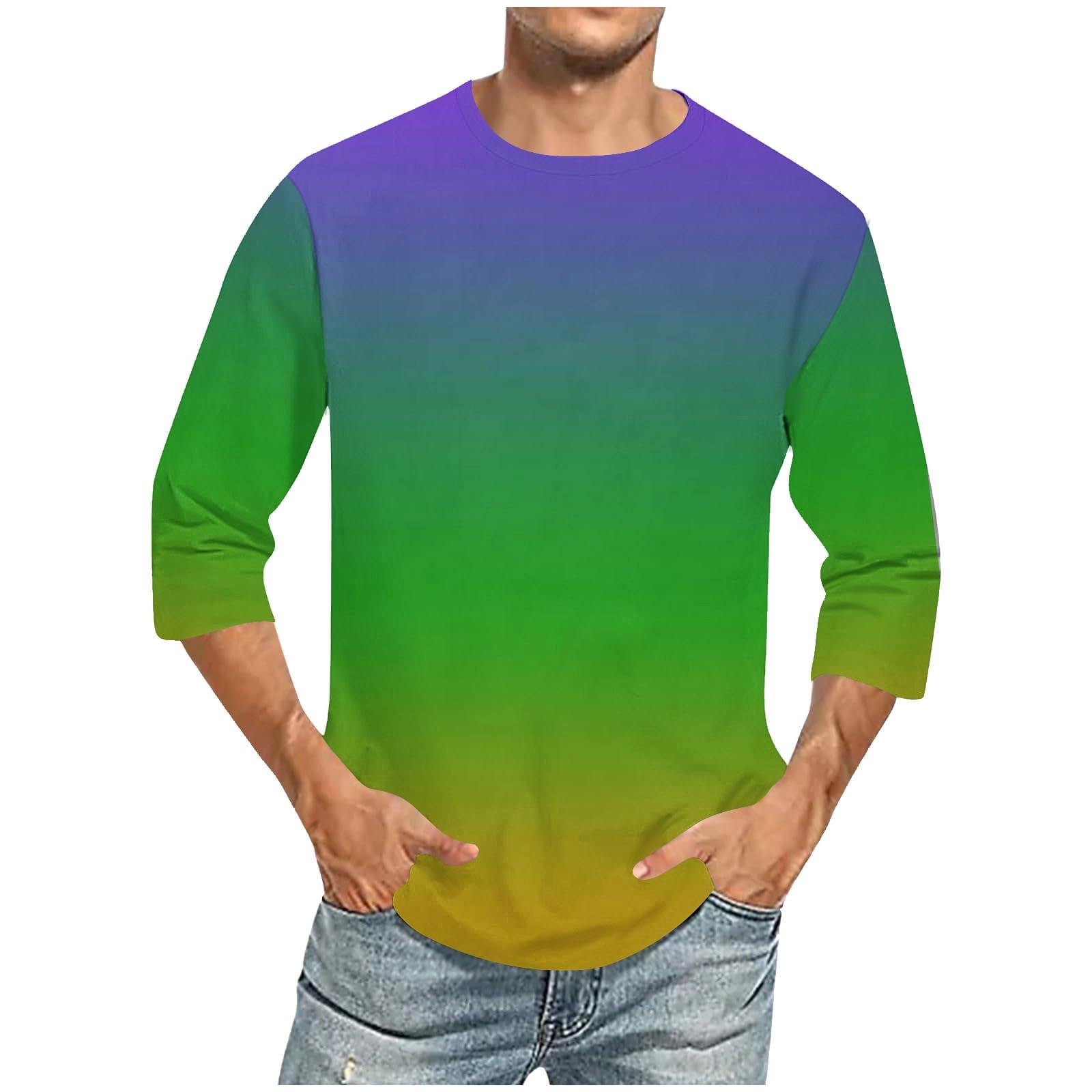 cllios Gradient Shirts for Men Mardi Gras Tshirts Mens 3/4 Sleeve ...