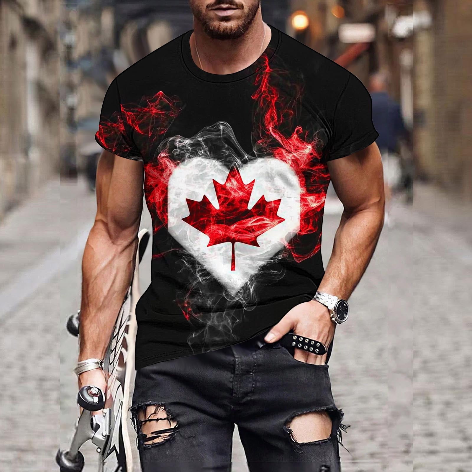 cllios Graphic Tees Men Funny Maple Leaf T Shirts Short Sleeve Round ...