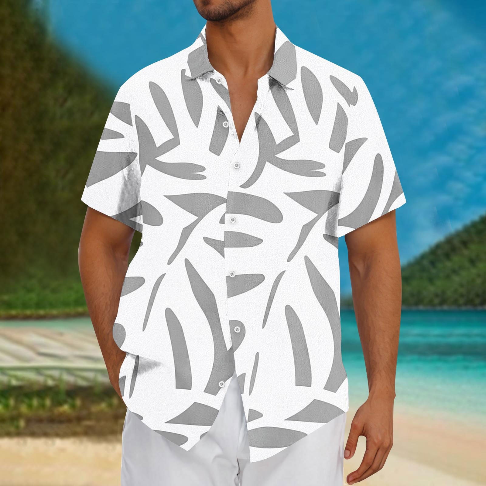 cllios Hawaiian Shirt for Men Casual Button Down Shirts Summer Tropical Palm Tree Prined Short ...