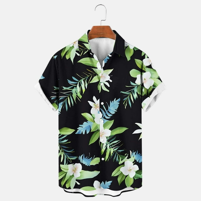 cllios Hawaiian Shirts for Men Short Sleeve Floral T-Shirts Tropical Beach Tshirts Casual Button ...