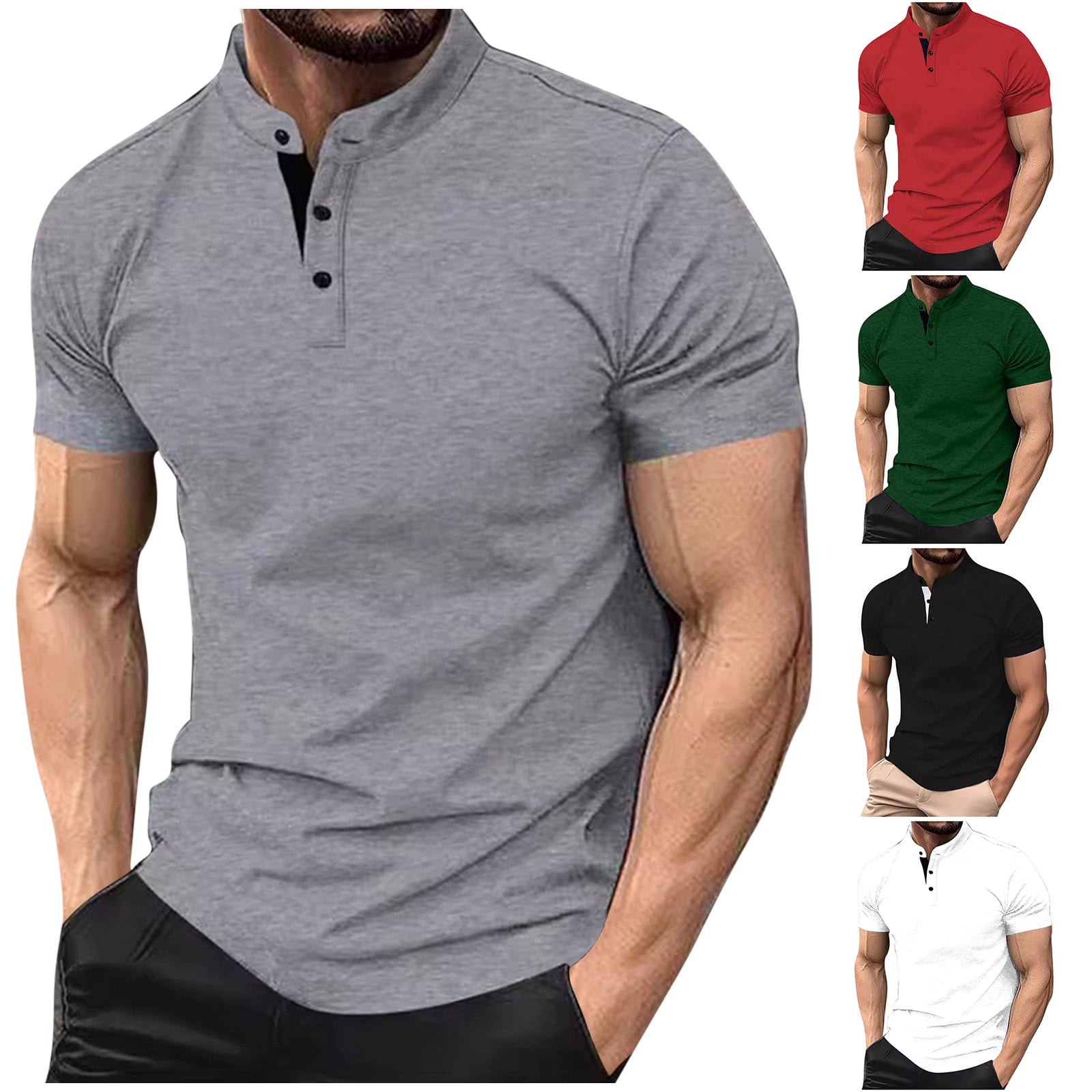 cllios Henley Shirts for Men Short Sleeve Casual Collarless Shirt Quick ...