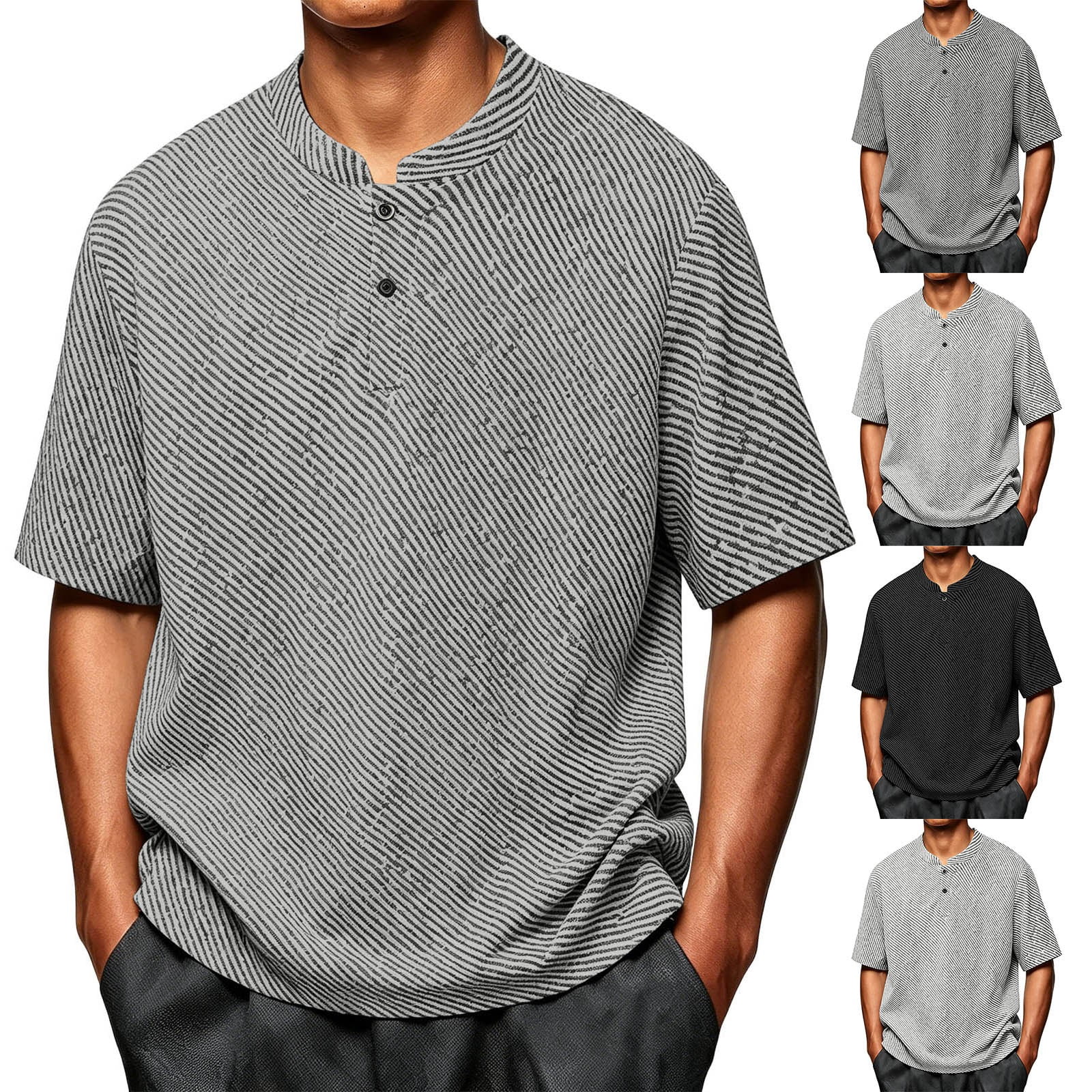 cllios Henley T Shirts for Men Classic Striped Short Sleeve Henley ...