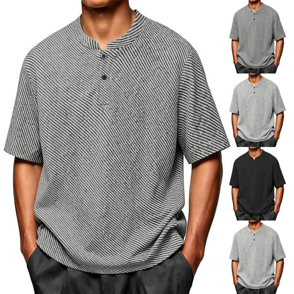 cllios Henley T Shirts for Men Classic Striped Short Sleeve Henley ...