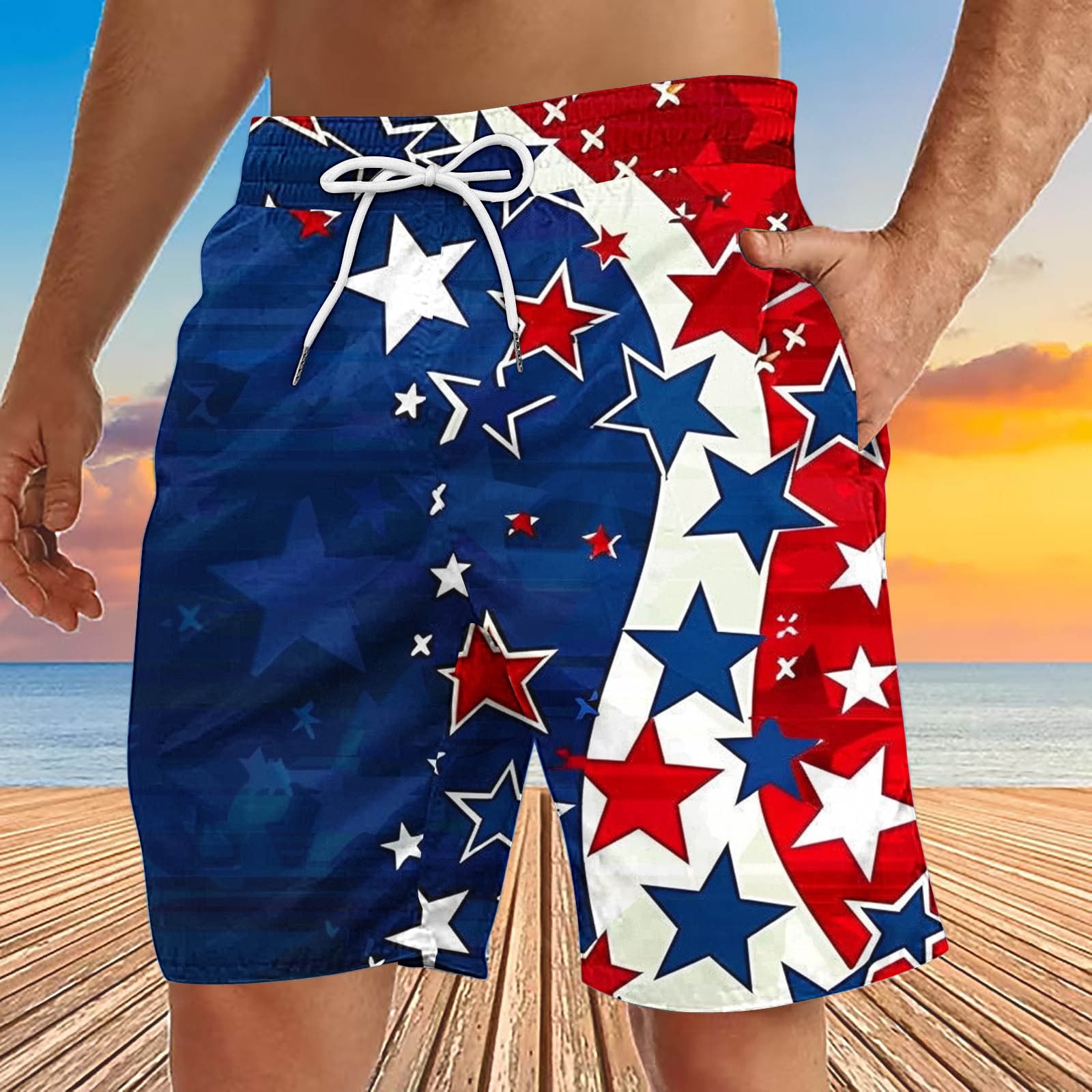 cllios Independence Day Men Swim Trunks Big and Tall Quick Dry Board ...