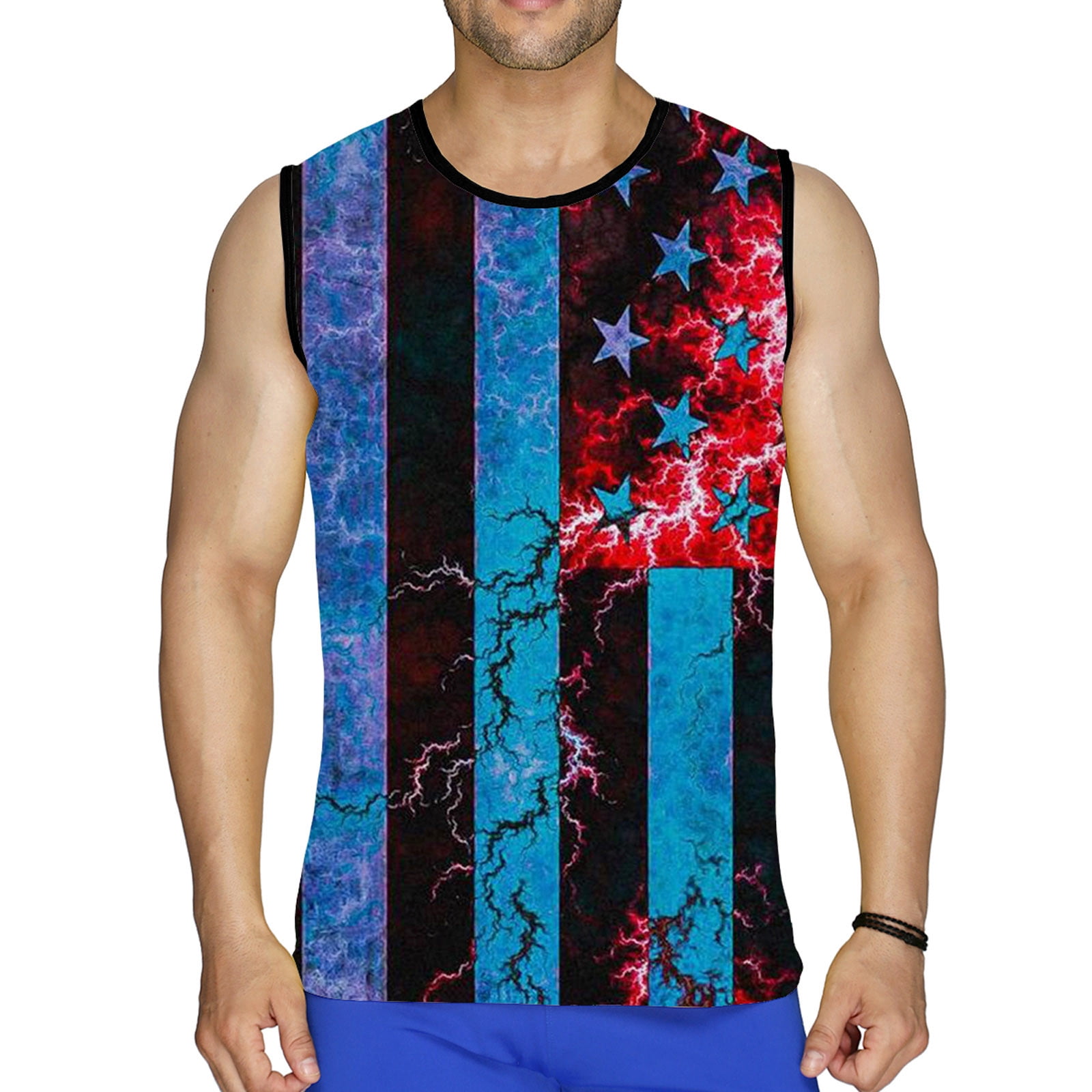 cllios Independence Day Tank Tops for Men Patriotic American Flag Graphic Tees Slim Fit Crewneck ...