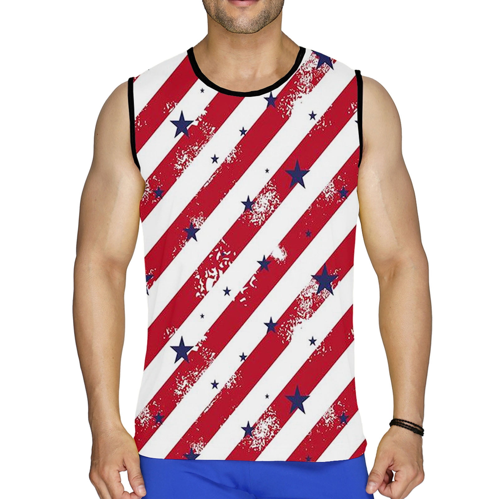 cllios Independence Day Tank Tops for Men Patriotic American Flag Graphic Tees Slim Fit Crewneck ...