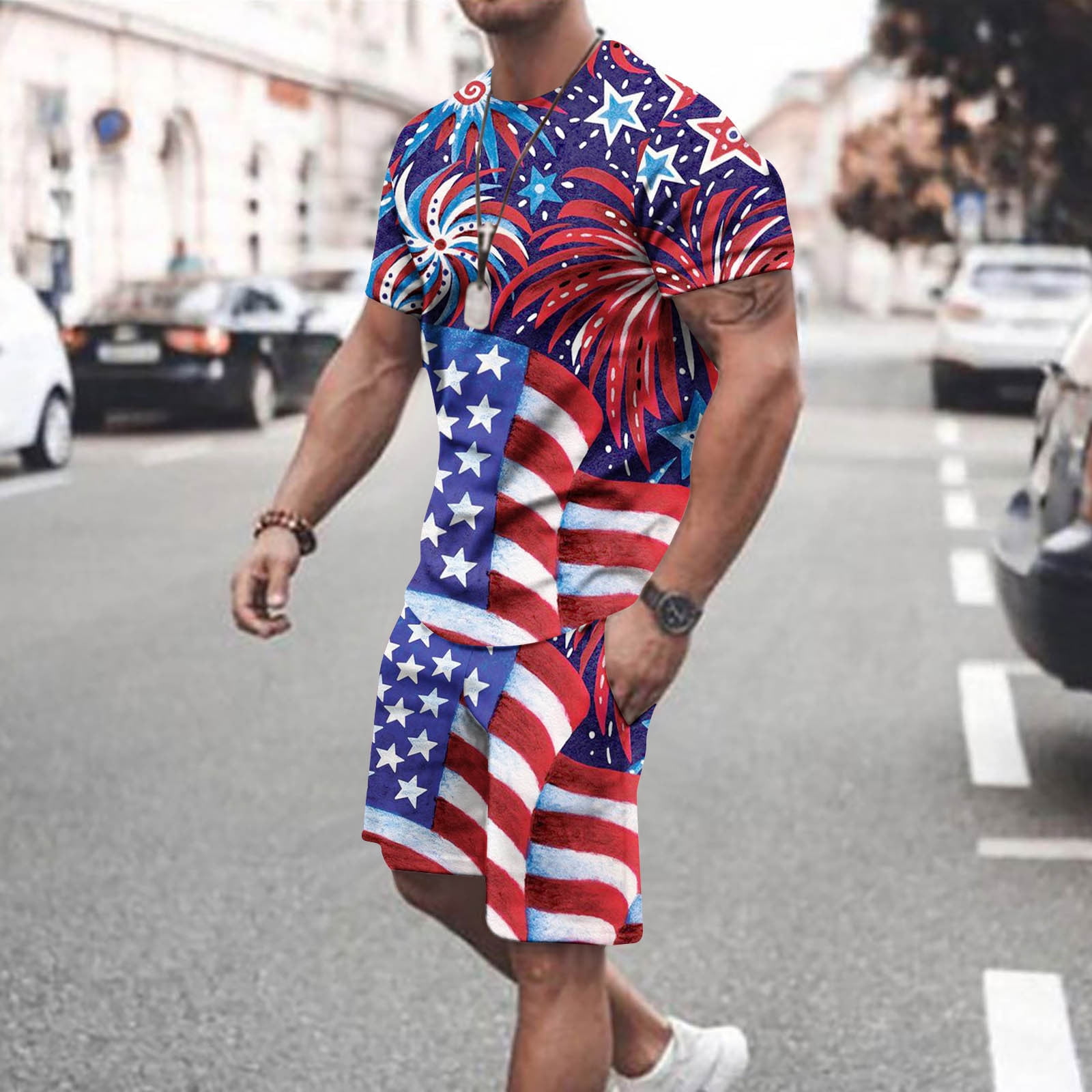 cllios July 4th Men's Short Sets Trendy Red White and Blue Graphic ...