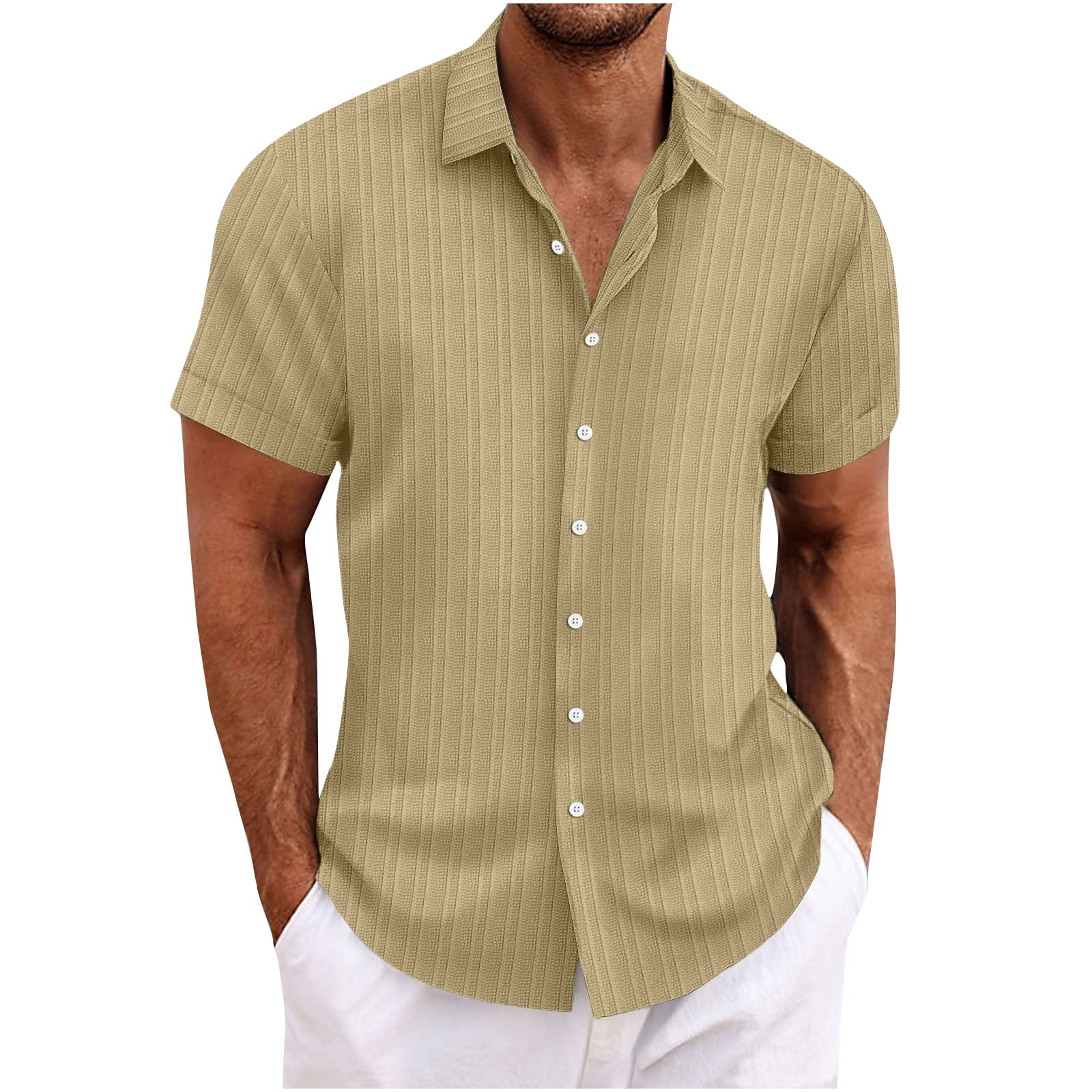 cllios Linen Shirt for Men Regular Fit Casual Button Down Shirts Summer ...