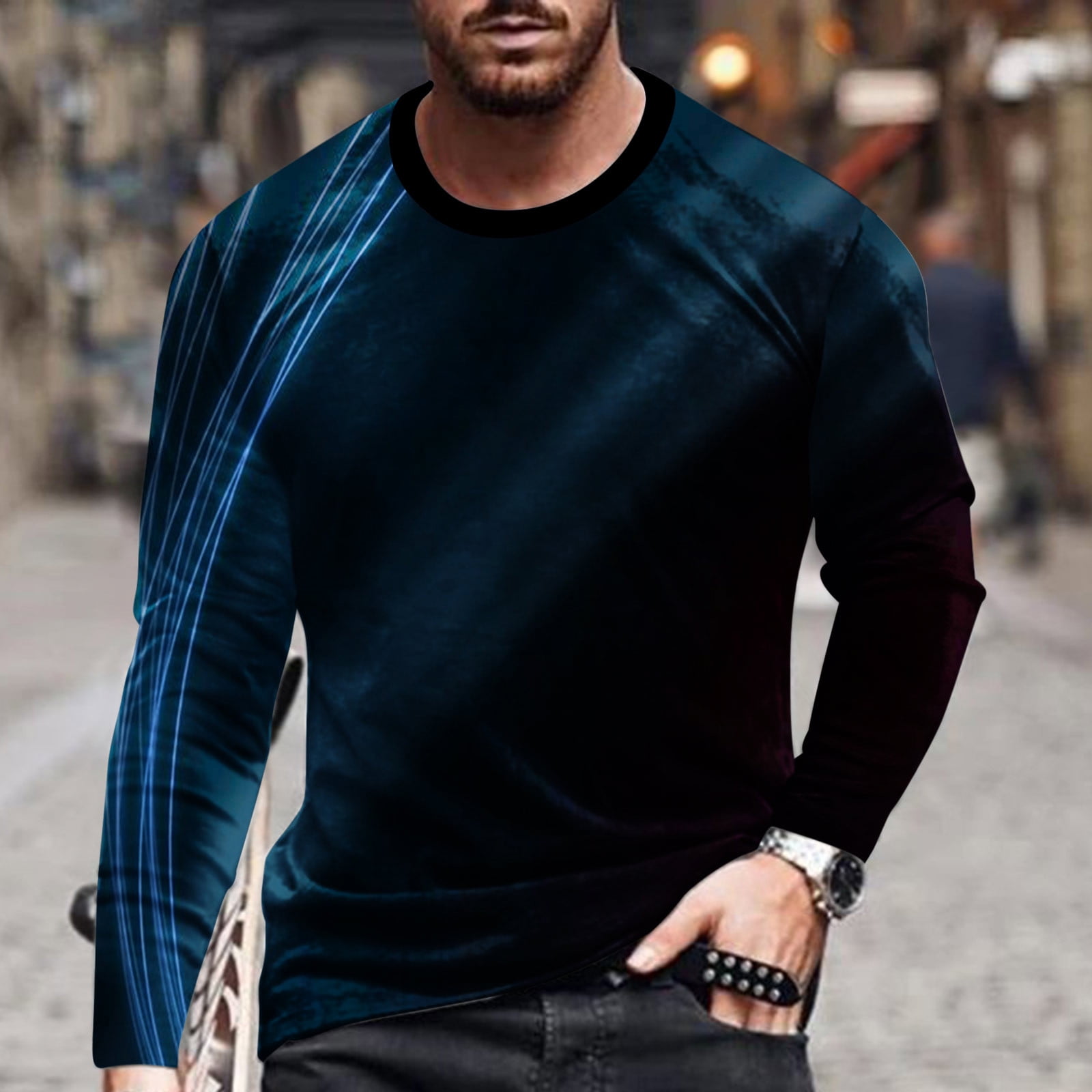 cllios Long Sleeve Shirts for Men 3D Optical Illusion Graphic Tee Big & Tall Casual Crew Neck ...