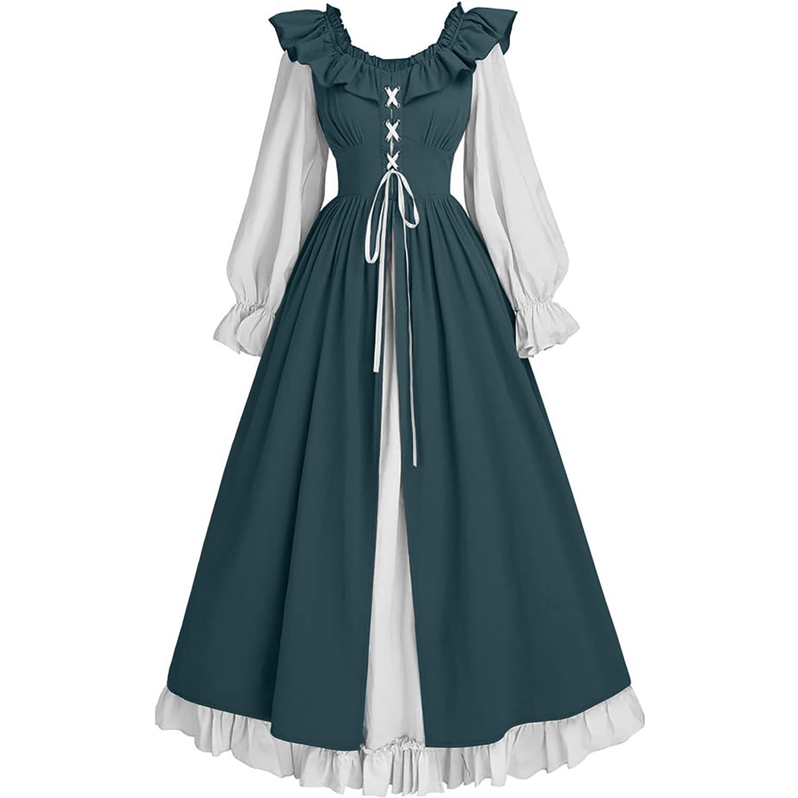 cllios Medieval Costume for Women Plus Size Peasant Dress Retro ...