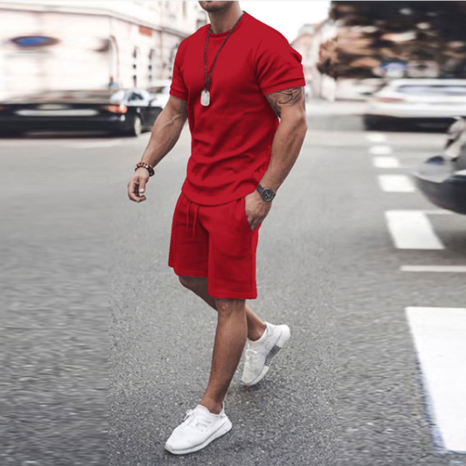 Cllios Men 2 Piece Outfits Summer Casual Crew Neck Muscle Short Sleeve