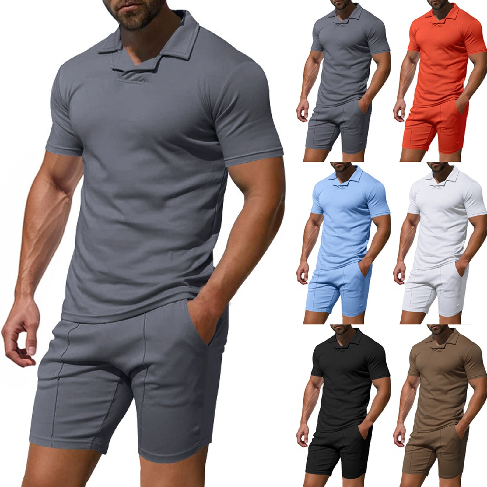 cllios Men 2 Piece Short Sets Athletic Tracksuits Solid Color Short ...