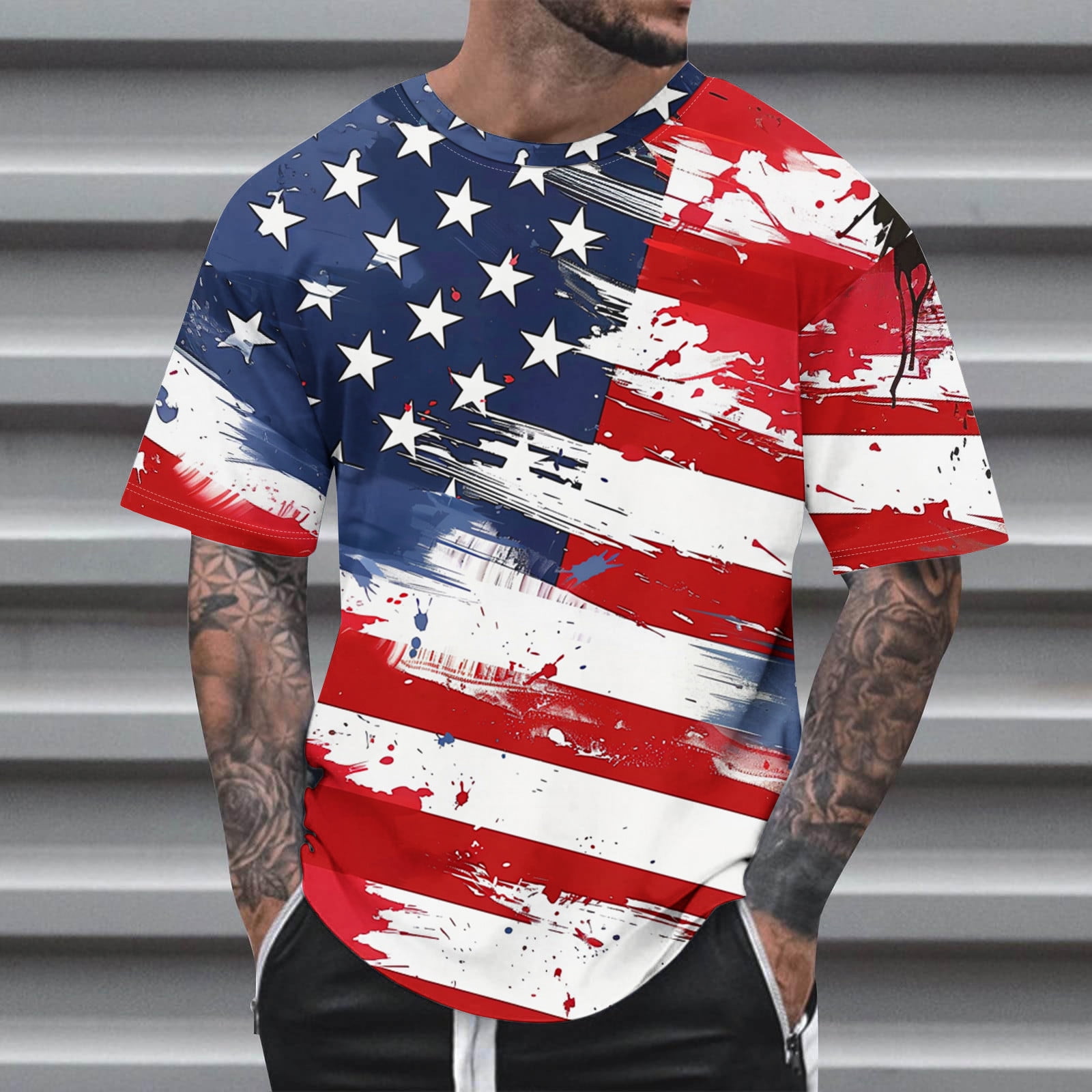cllios Men 4th of July Shirts Big and Tall Patriotic Tee Shirts for Men Distressed Red White and ...