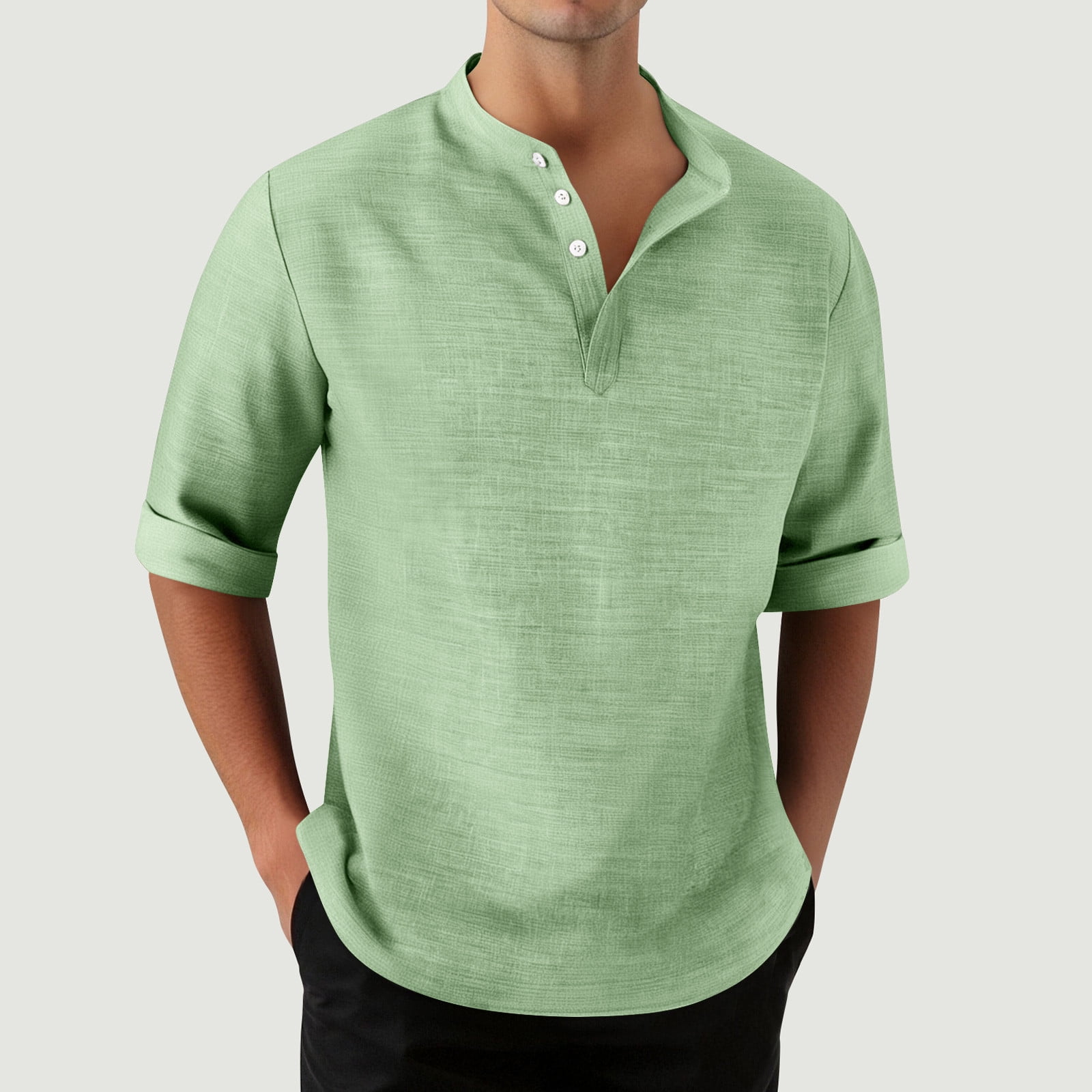 cllios Men Henley Shirts Three Quarter Sleeve Button Up T-Shirts Casual ...