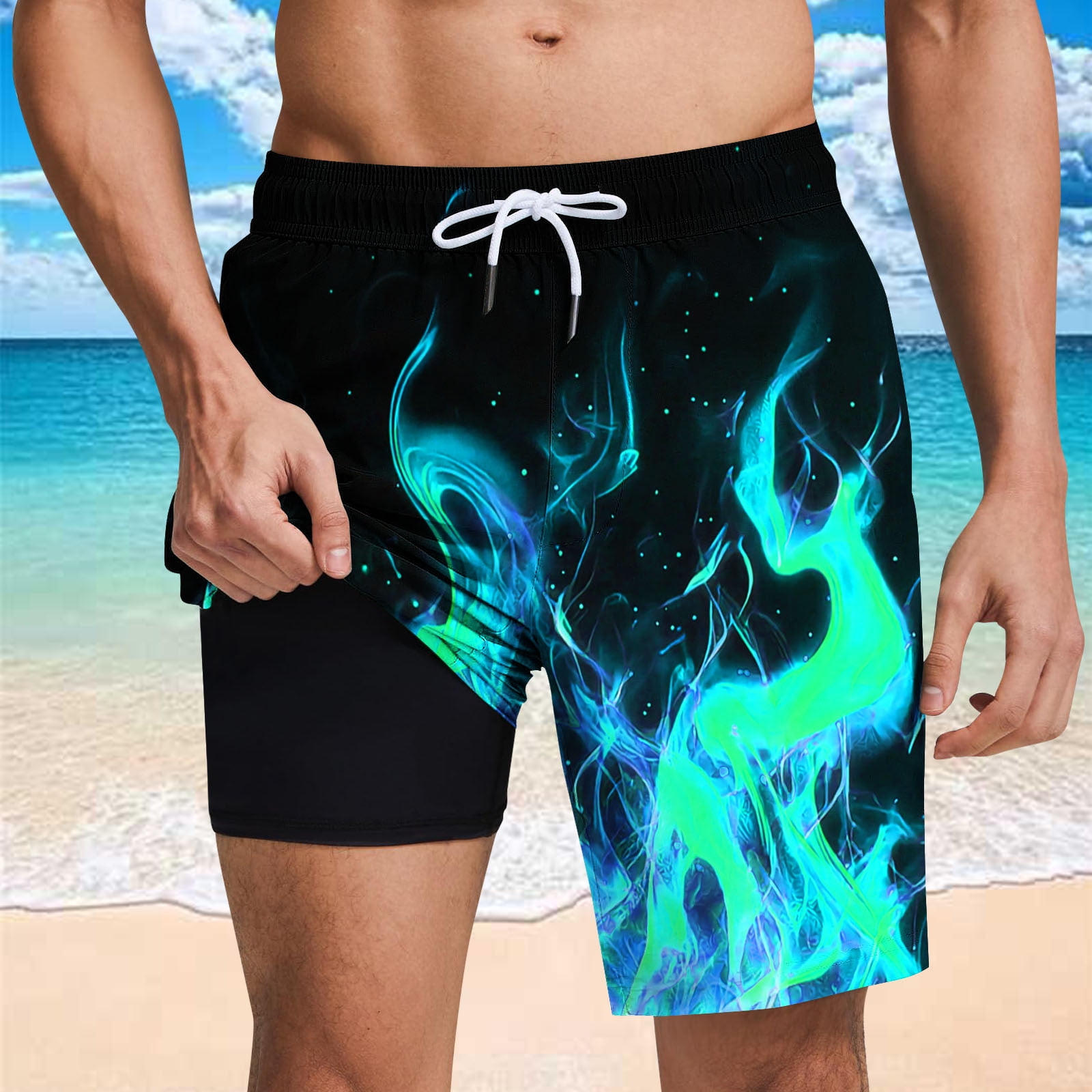 cllios Men Swimming Trunks with Compression Liner Quick Dry Board ...