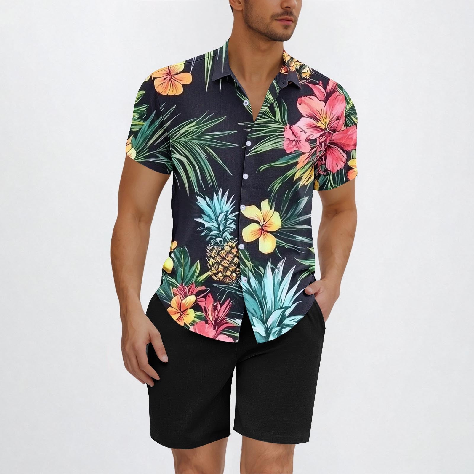 cllios Men's 2 Piece Summer Beach Outfits Tropical Short Sleeve Button Down Shirts and Shorts ...