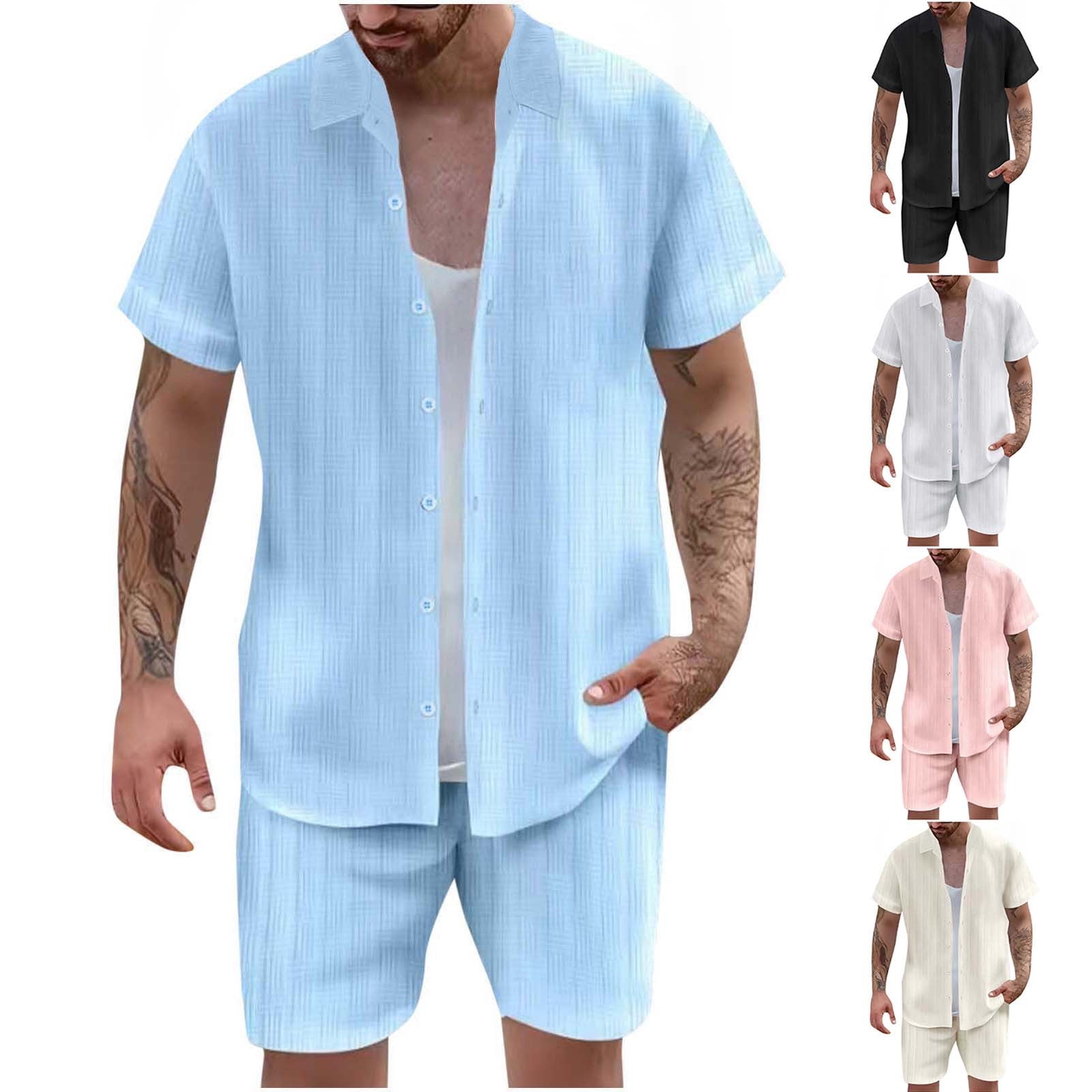 cllios Men's 2 Pieces Outfits Summer Beach Set Short Sleeve Button Down ...