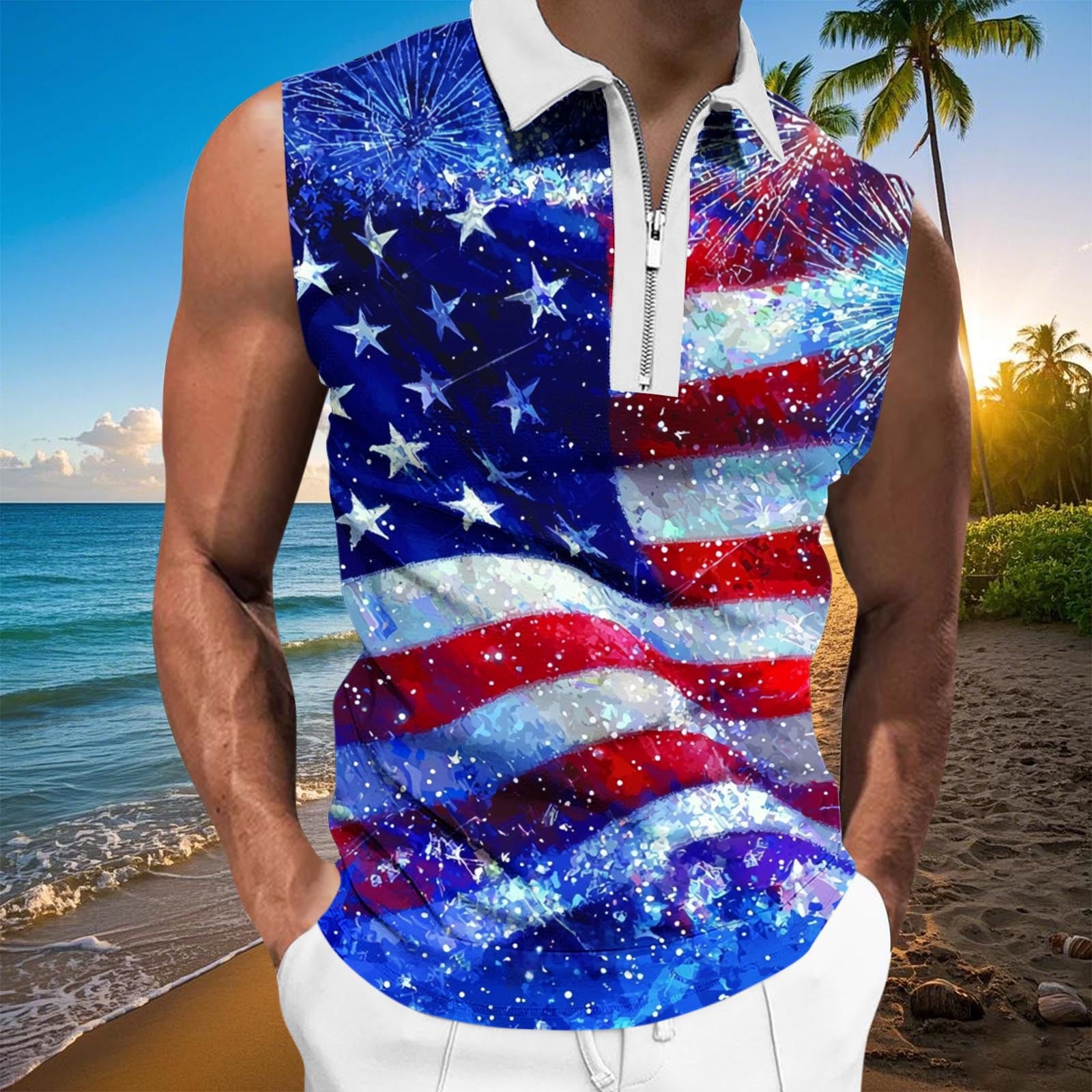cllios Men's 4th of July Sleeveless Golf Shirts Moisture Wicking Quick Dry Athletic Tank Tops ...