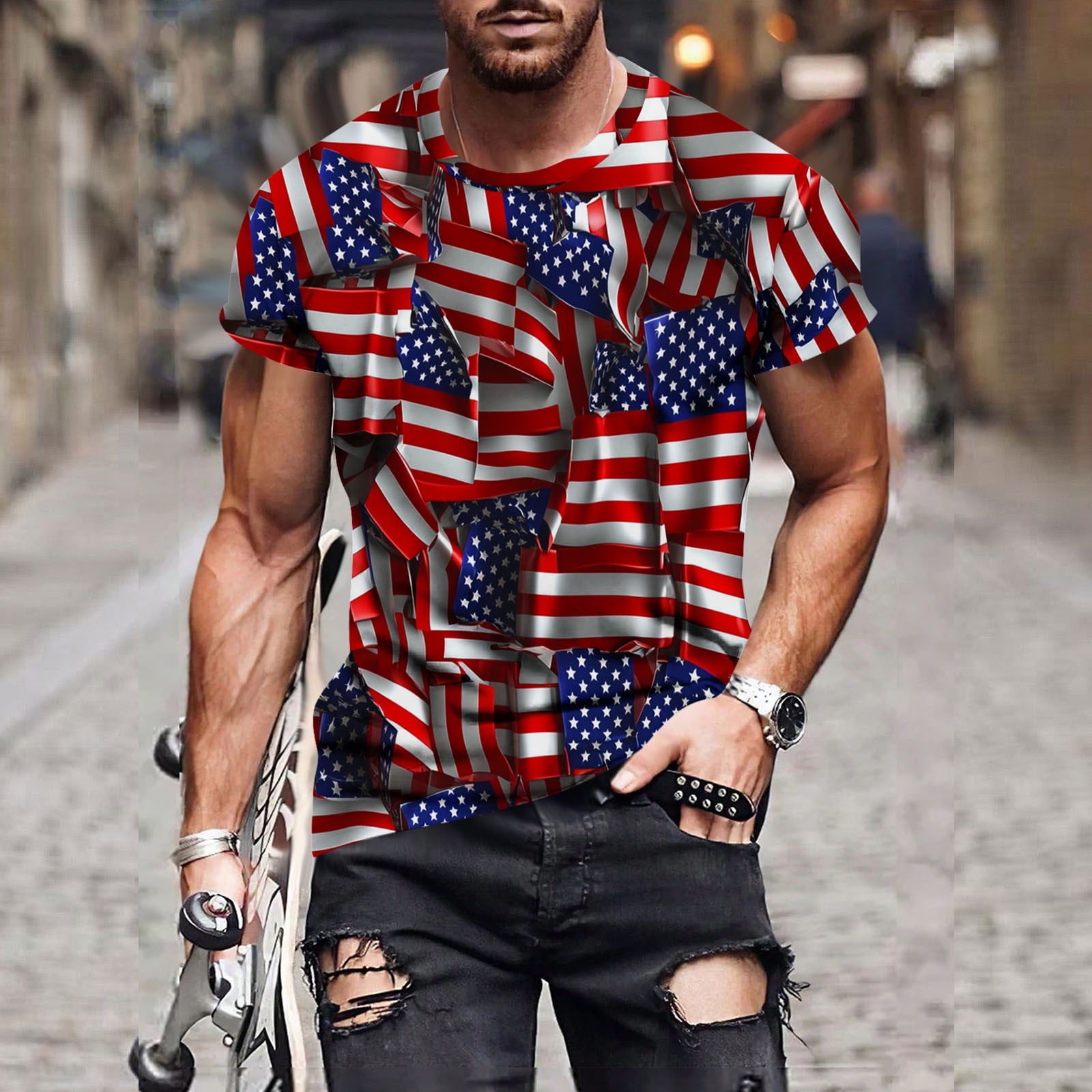 cllios Men's 4th of July Shirts Patriotic Short Sleeve Mens T Shirt Vintage Red White and Blue ...