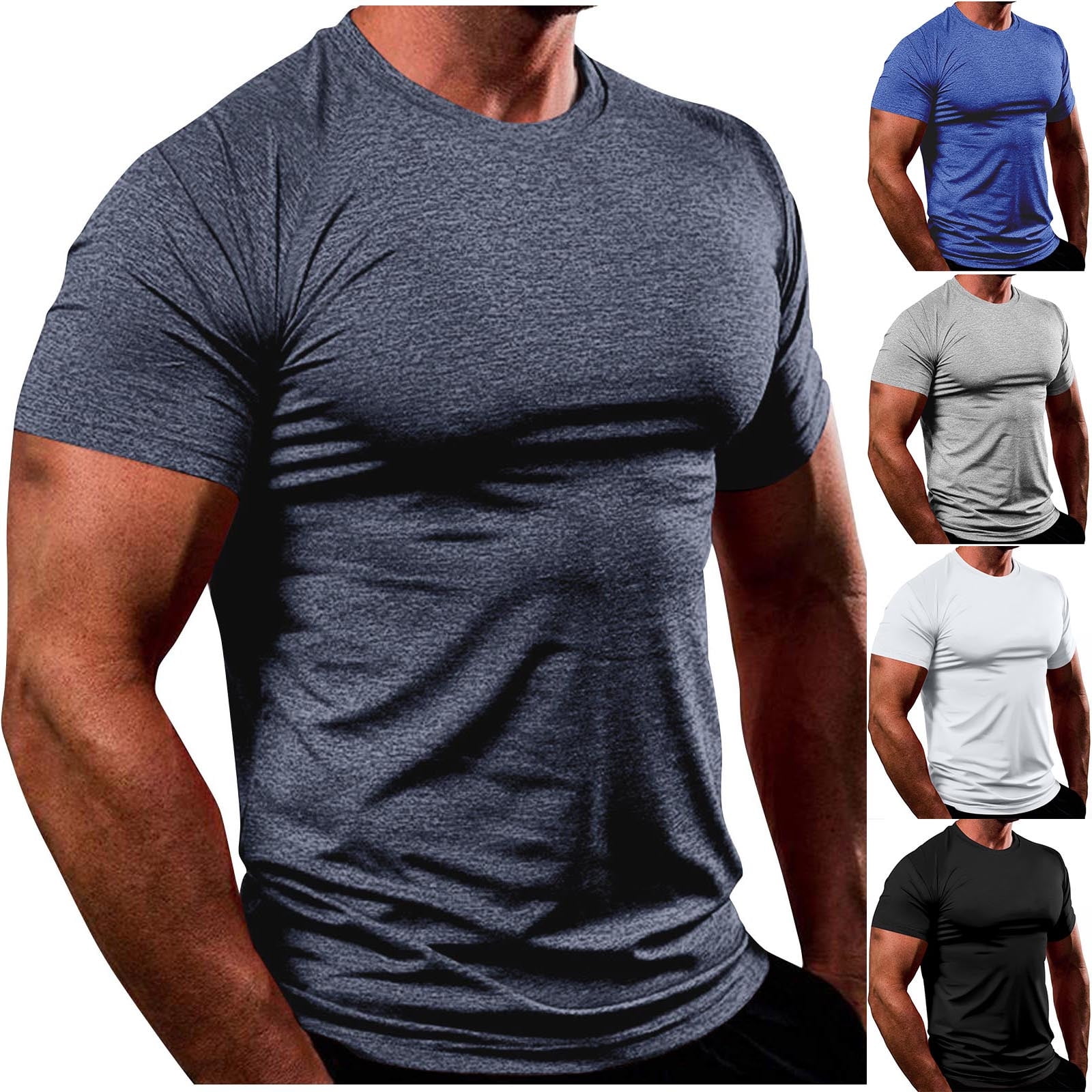 cllios Men's Athletic Shirts Quick Dry Short Sleeve T-Shirts Solid Color Crew Neck Basic Tees ...