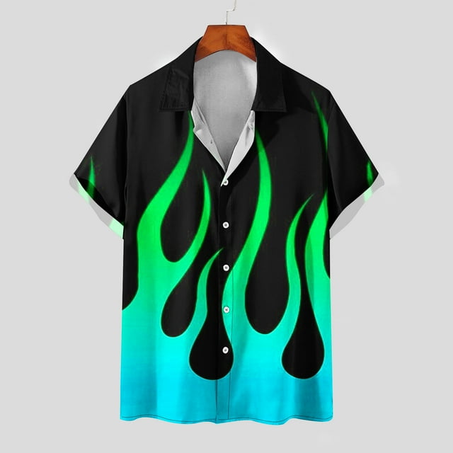 Cllios Mens Beach Shirts Big And Tall Novelty Flame Print Short Sleeve
