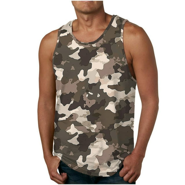 cllios Men's Camo Tank Tops Summer Round Neck Sleeveless Tshirts Military Work Shirts Camouflage ...