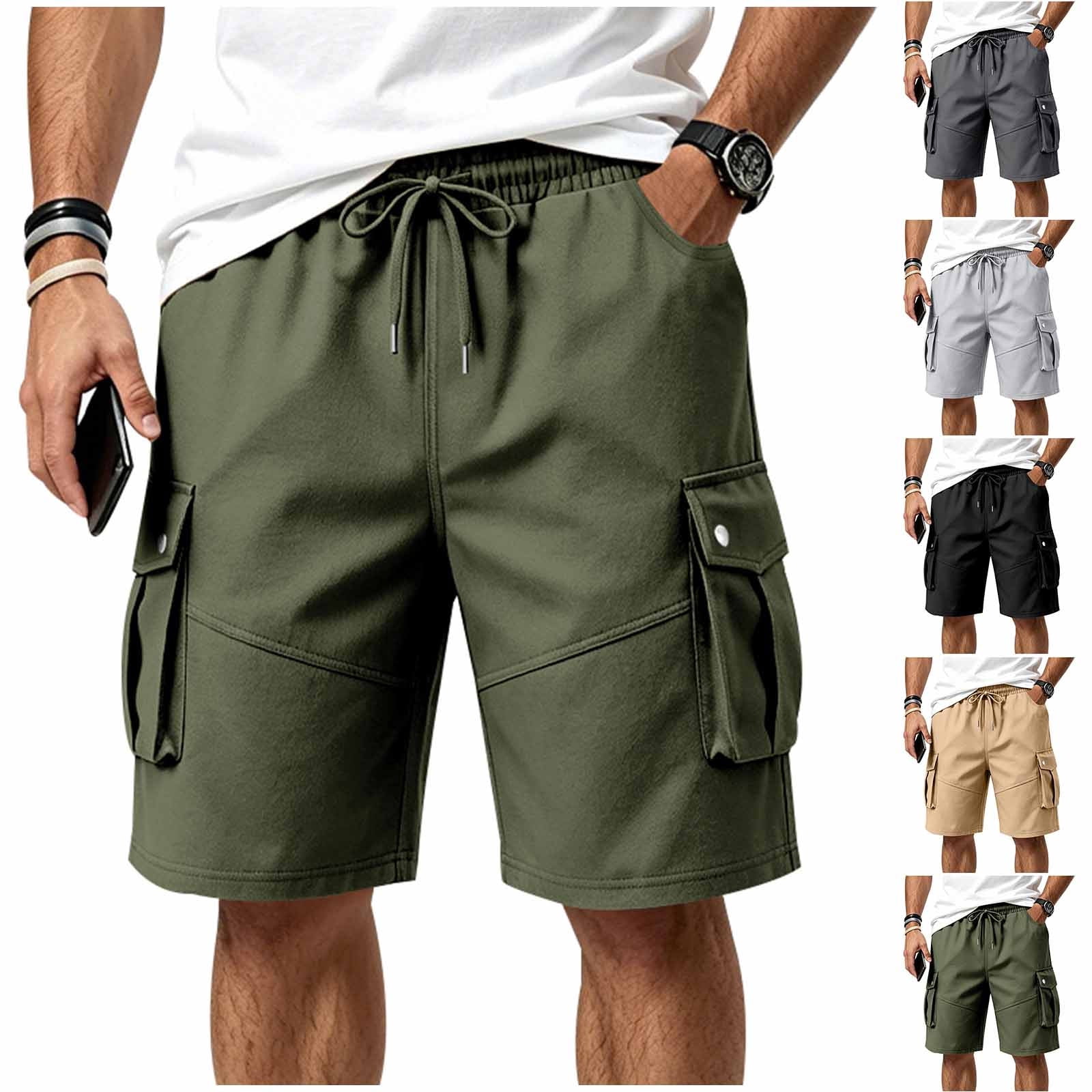 cllios Men's Cargo Shorts Elastic Drawstring Waist Side Button Flap ...