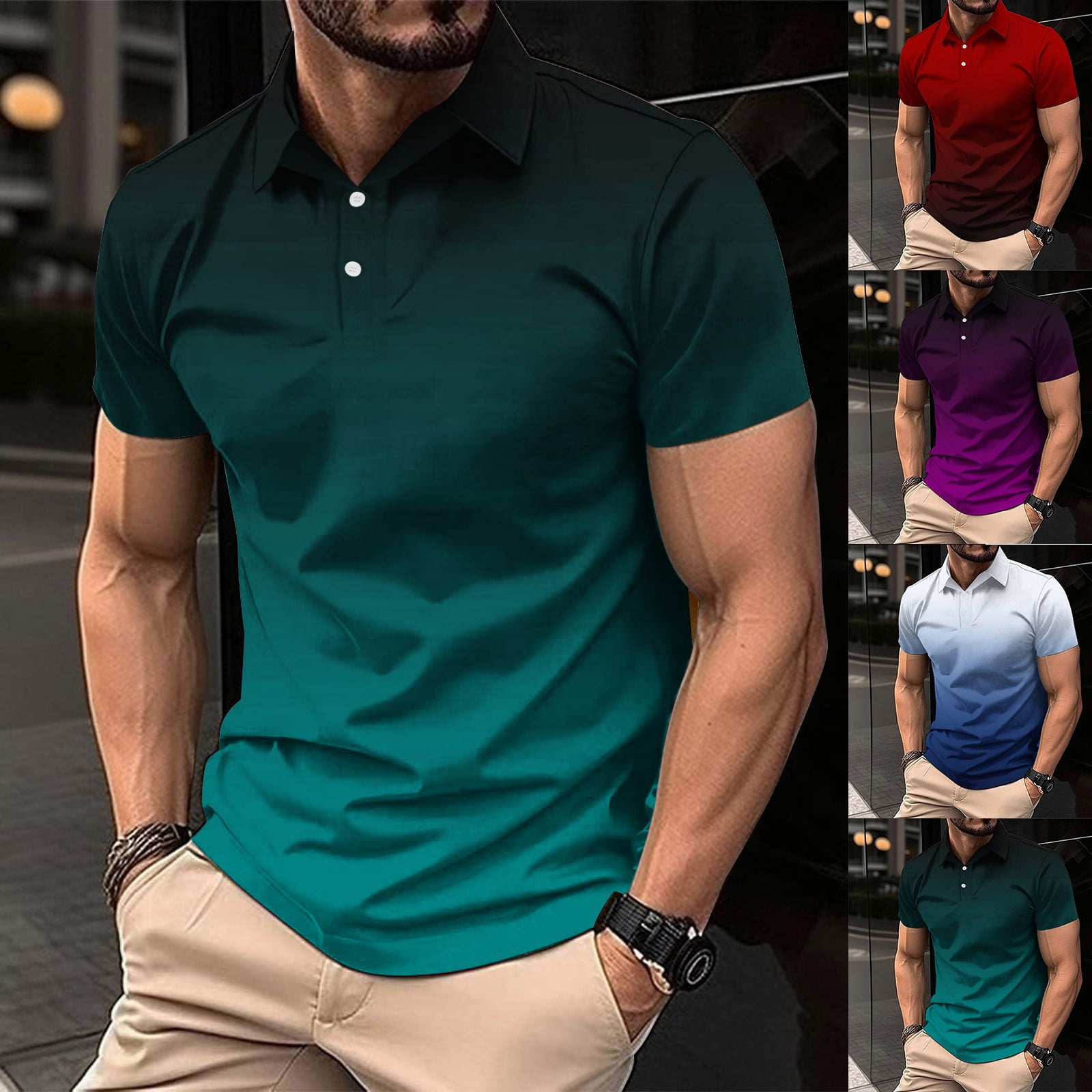 cllios Men's Casual Golf Shirts Classic Button Basic Short Sleeve Shirt Gradient Soft Tees ...