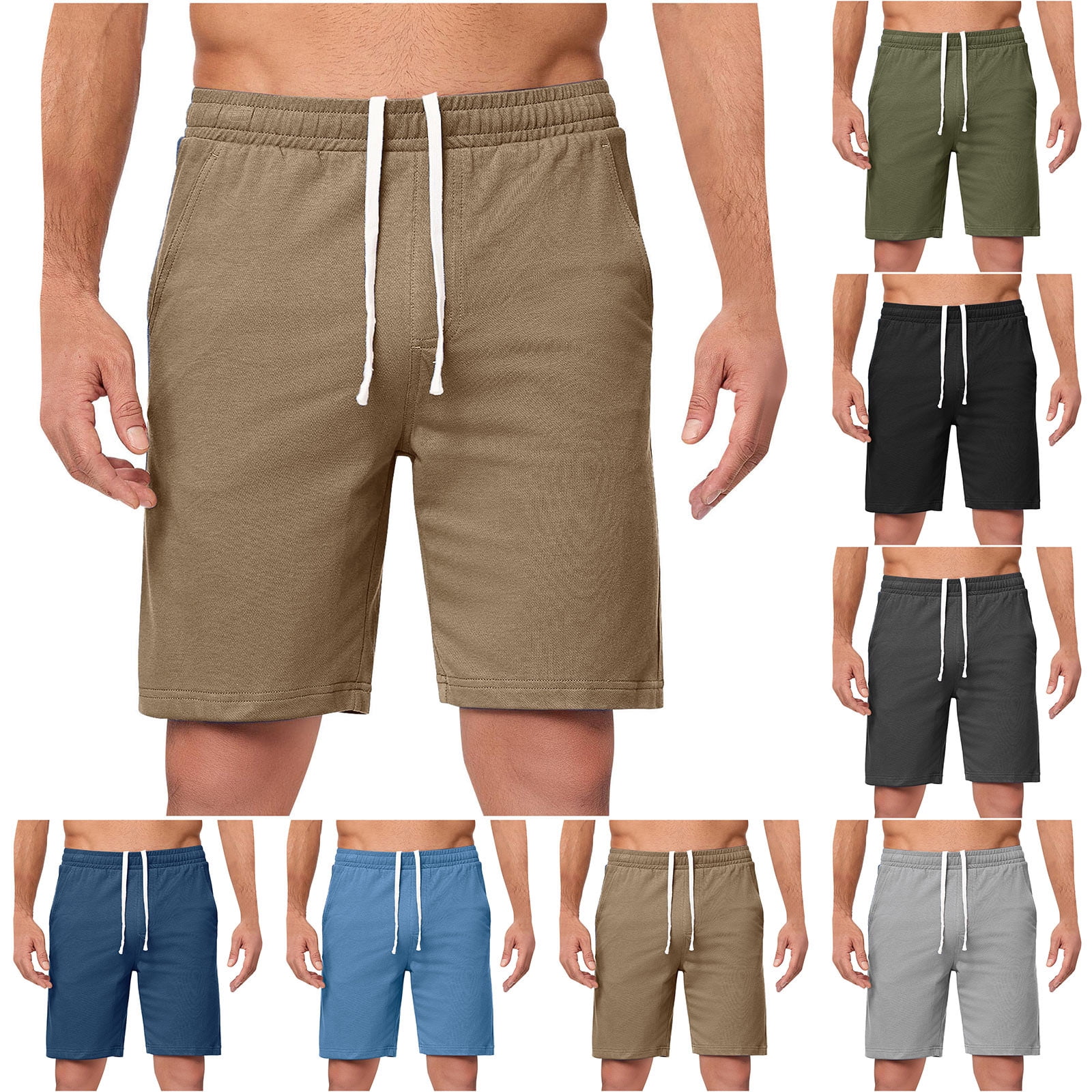 cllios Men's Casual Shorts Summer Drawstring Workout Shorts Solid Color ...