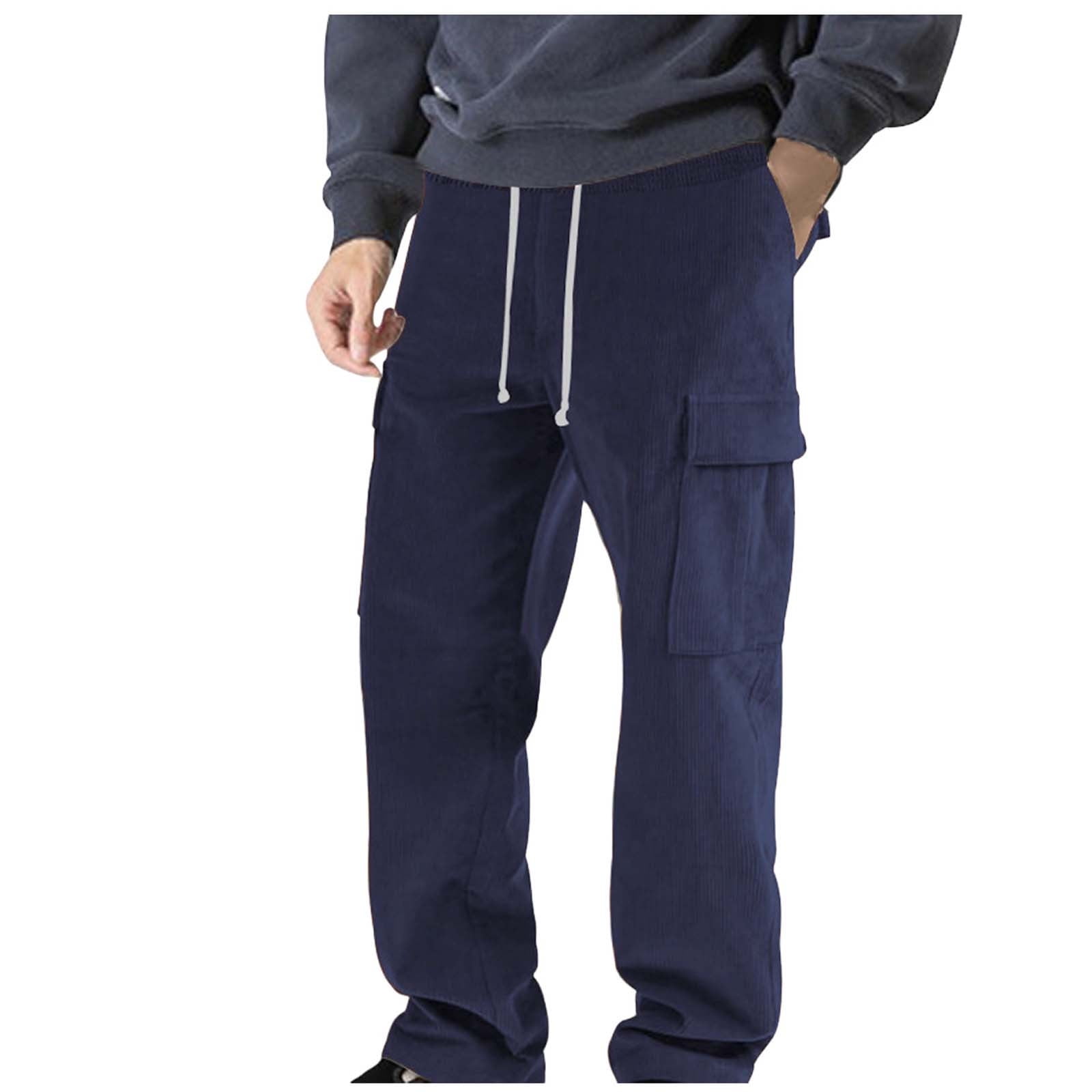 Cllios Mens Corduroy Cargo Pants Mens Corduroy Joggers Pants Casual Drawstring Elastic Waist