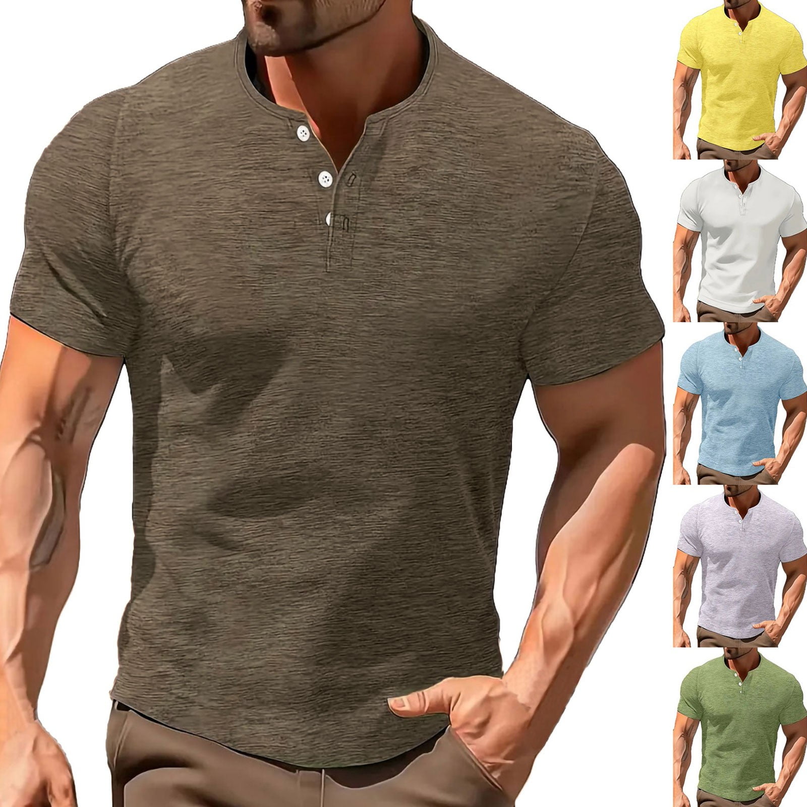 cllios Men's Cotton Henley T Shirts Classic Button Up V Neck Work Shirts Short Sleeve Sports Tee ...