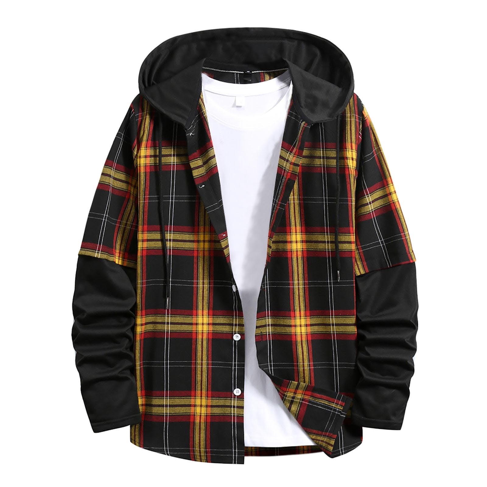 cllios Men's Flannel Shirt Plaid Hoodie Long Sleeve Fall Casual Button ...
