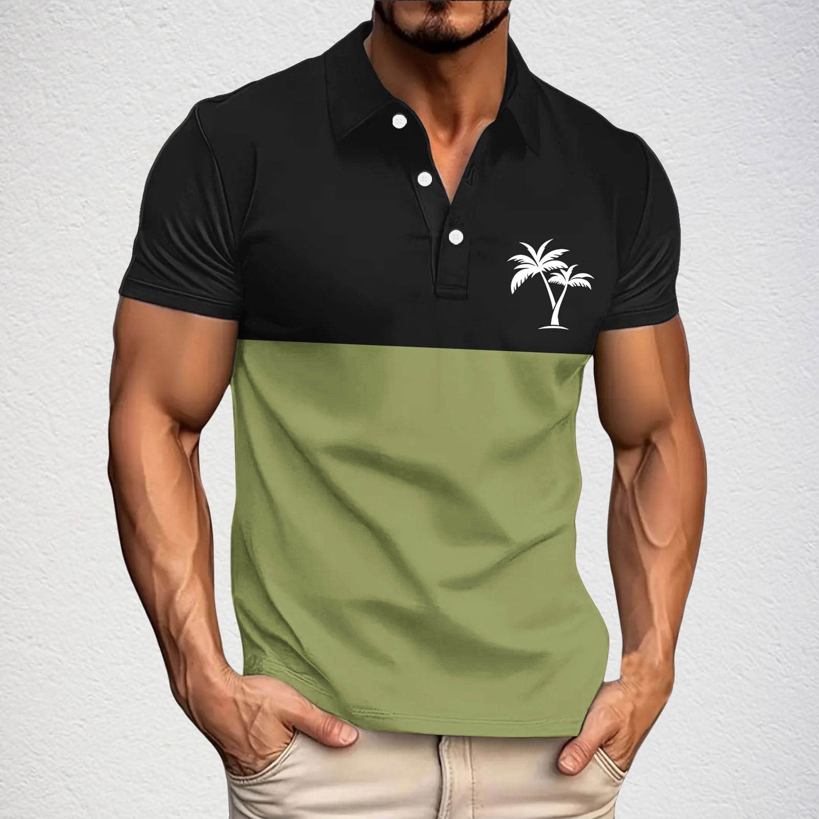 cllios Men's Golf Shirts Short Sleeve Moisture Wicking Golf T Shirt Color Block Print Collared ...