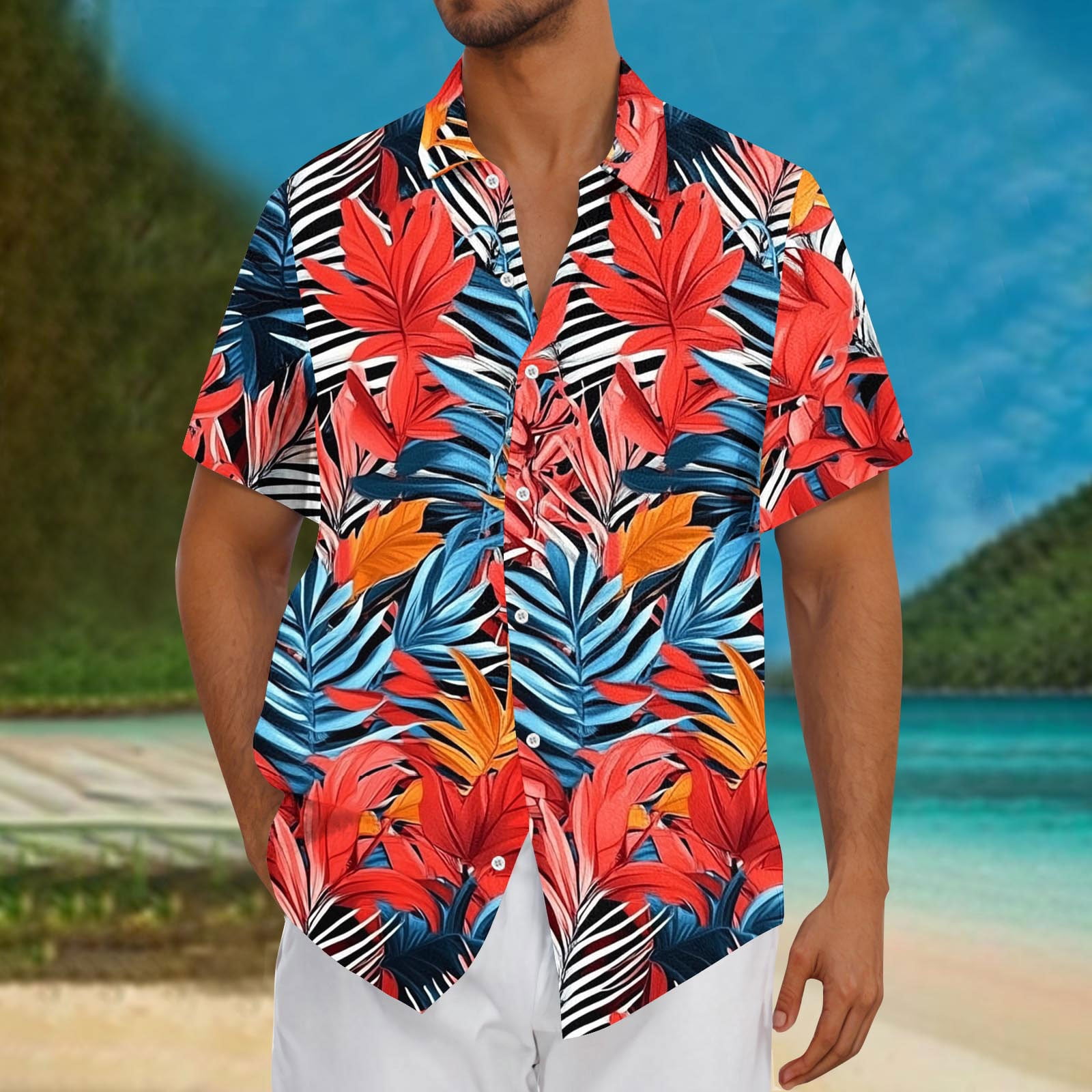 cllios Men's Hawaii Shirts Short Sleeve Casual Button Down Dress Shirt Beach Tropical Palm Tree ...