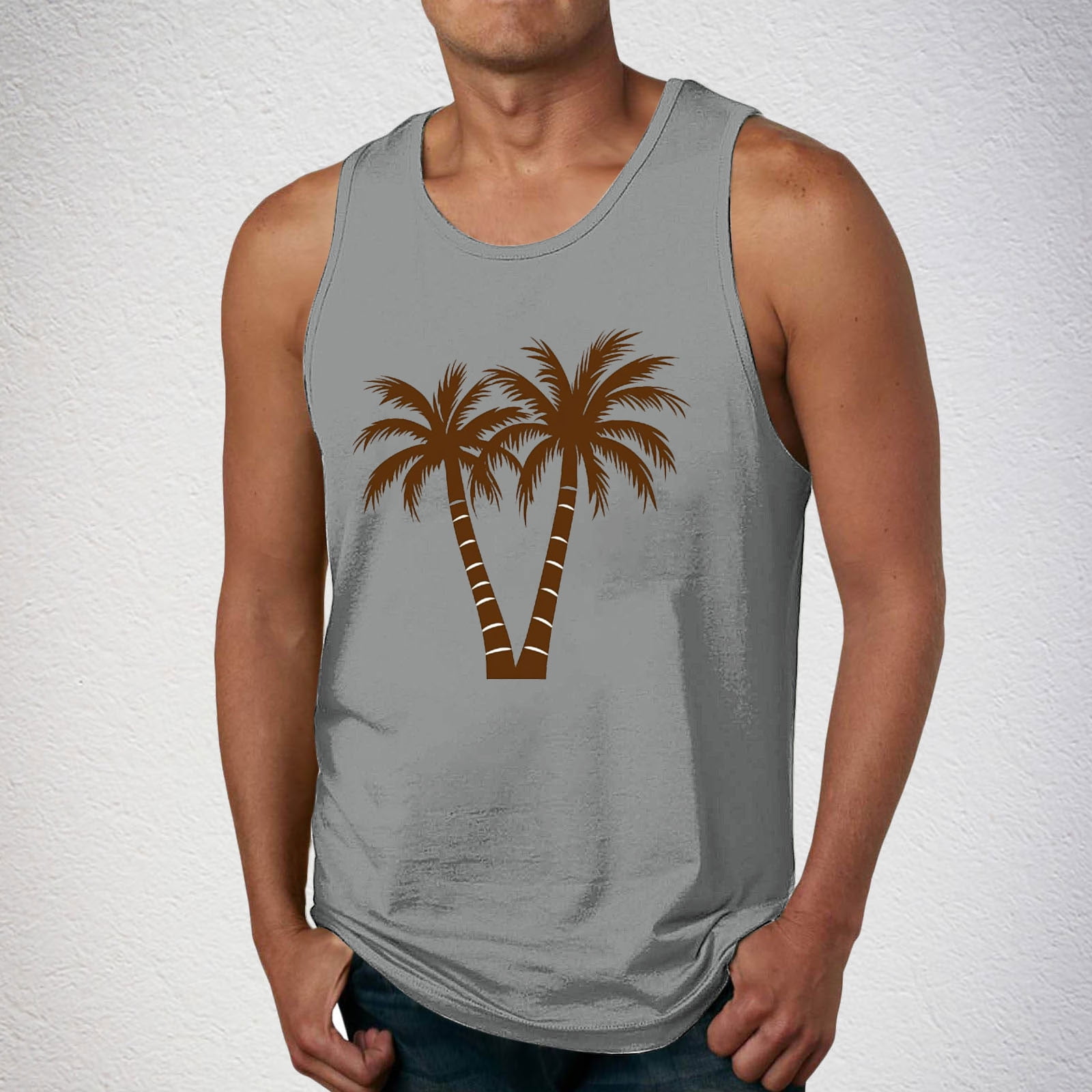 cllios Men's Hawaiian Graphic Tank Tops Tropical Print Crewneck ...