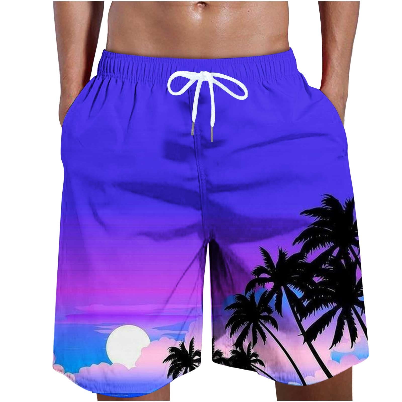 cllios Men's Hawaiian Shorts Drawstring Boarding Shorts with Pockets ...