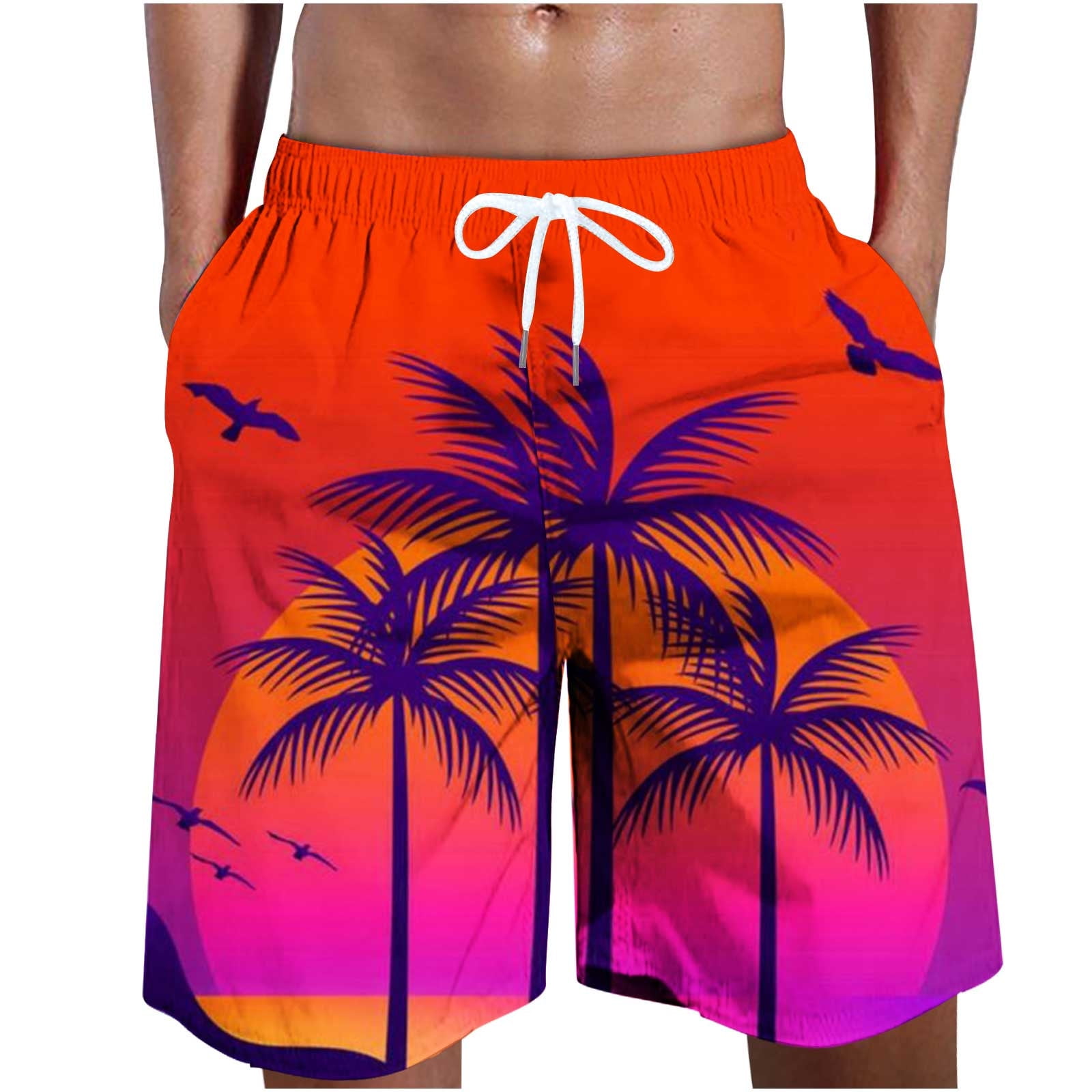 cllios Men's Hawaiian Shorts Drawstring Boarding Shorts with Pockets ...