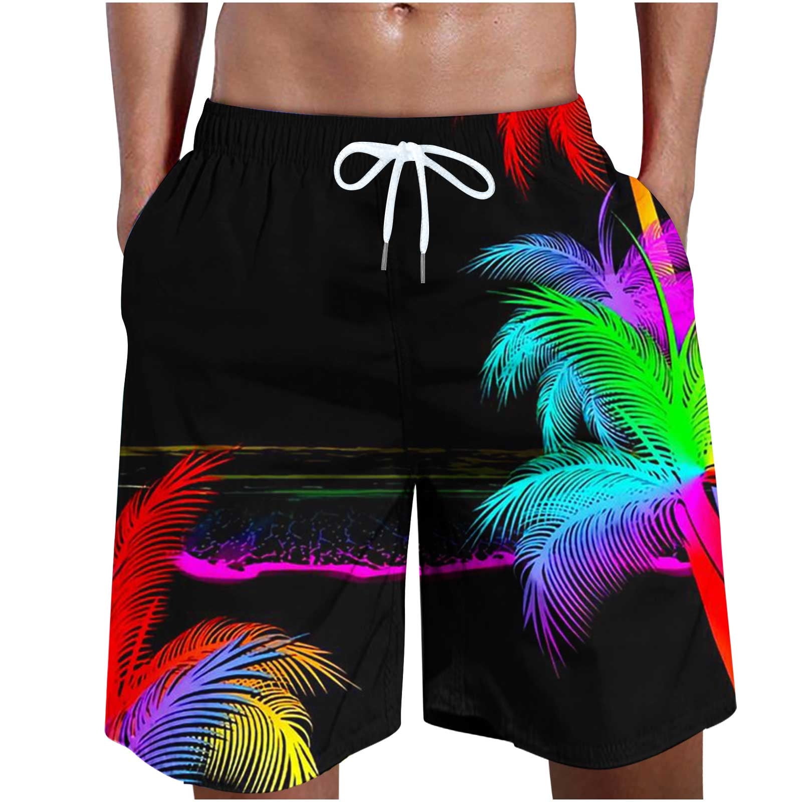 Cllios Mens Hawaiian Shorts Drawstring Boarding Shorts With Pockets