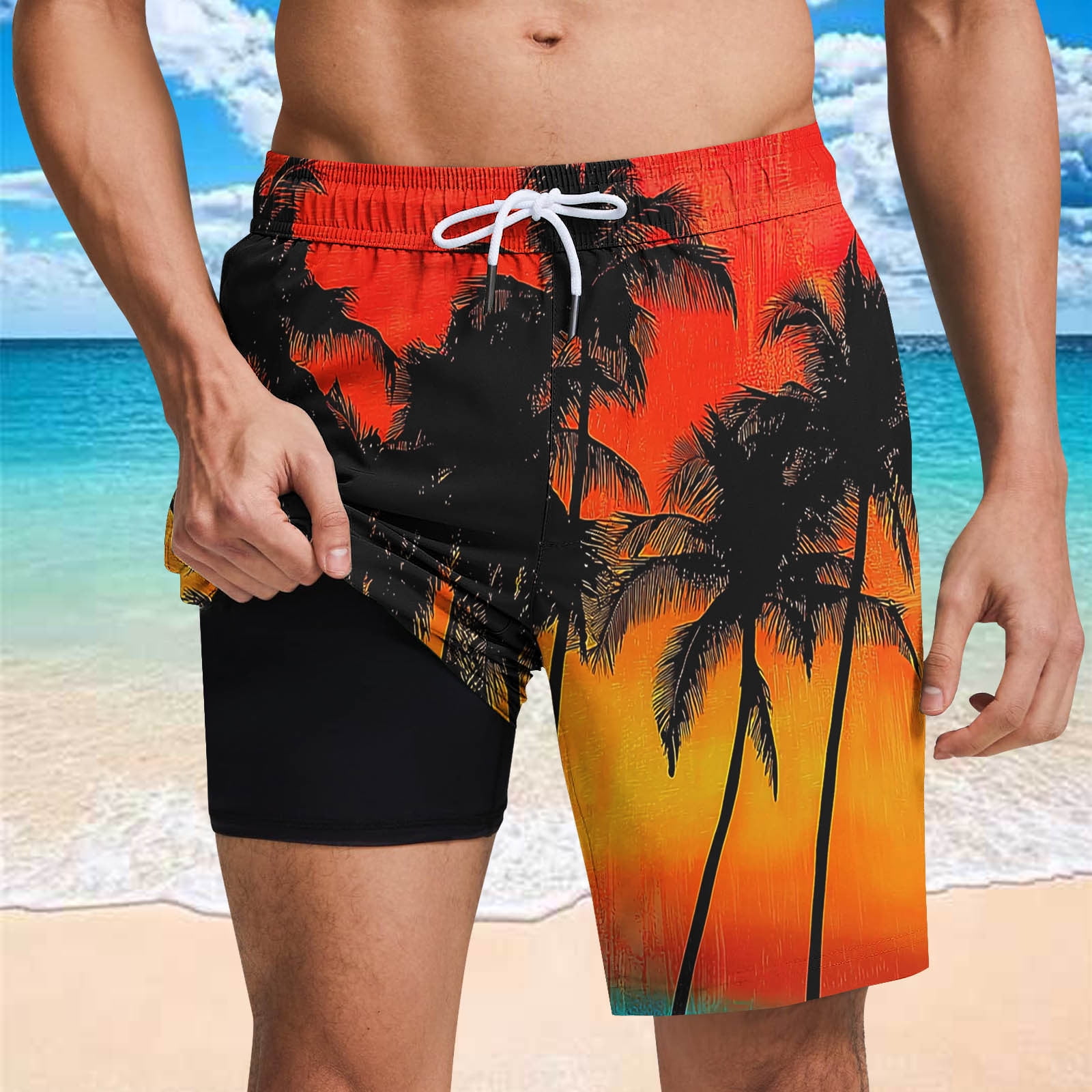 cllios Men's Hawaiian Swim Trunks Quick-Dry Beach Shorts with Mesh ...