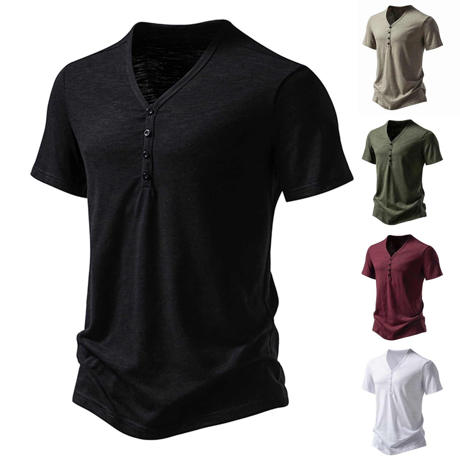 cllios Men's Henley Shirts Short Sleeve Muscle Fit Shirts Vintage Casual Button V Neck T-Shirts ...
