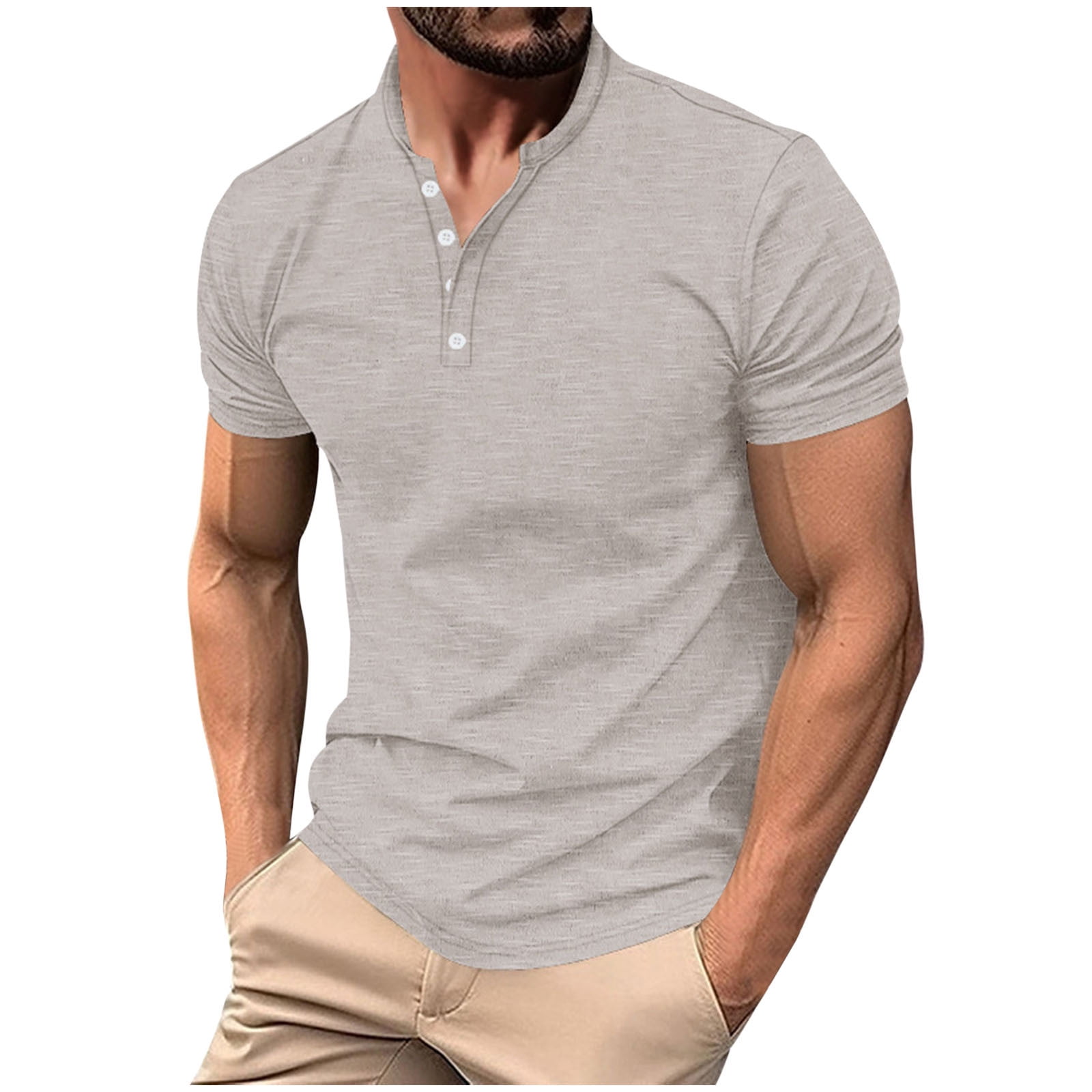 cllios Men's Henley Shirts Solid Color Stand Collar Tshirts Slim Fit Short Sleeve Workout T ...