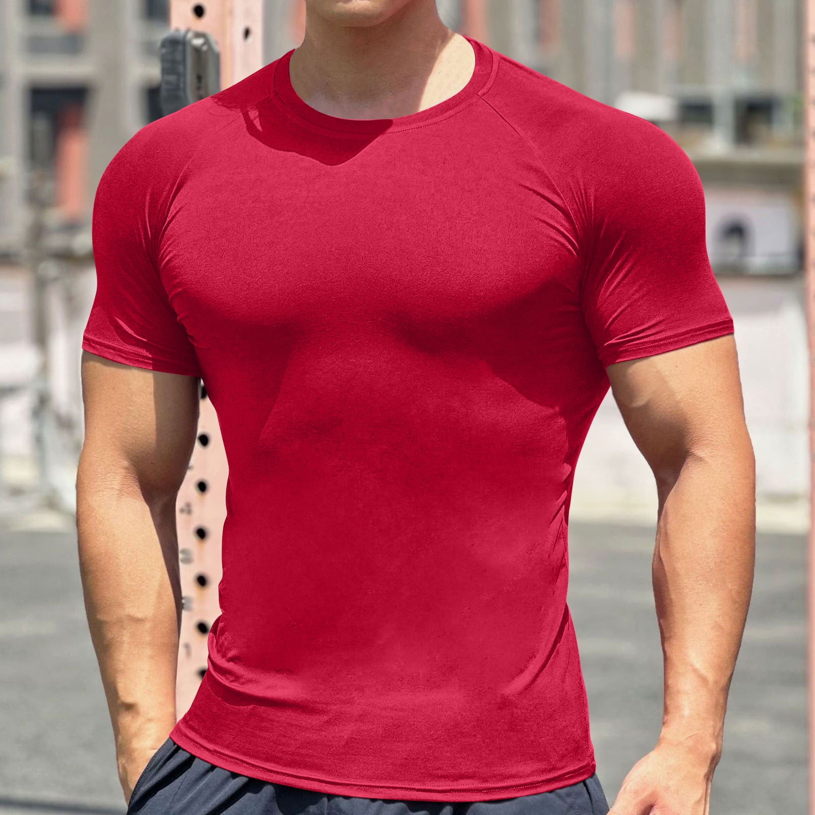 cllios Men's Muscle Shirts Slim Fit Short Sleeve Workout T-Shirt Gym Active Athletic Tees Summer ...