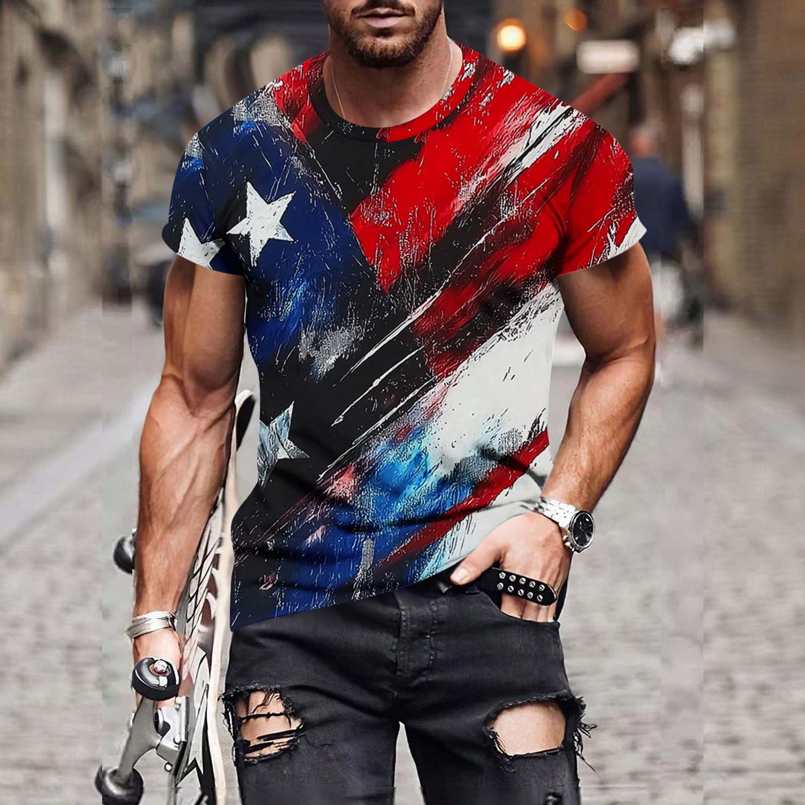 cllios Men's Patriotic T-Shirts 4th of July American Flag Graphic Tees Big & Tall Distressed Red ...