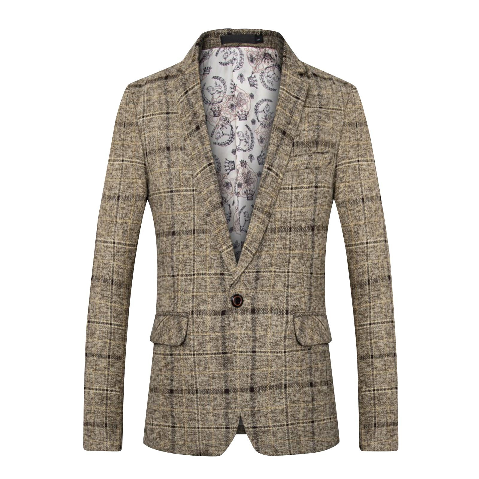cllios Men's Plaid Blazer Herringbone Tweed Suit Jackets One Button ...