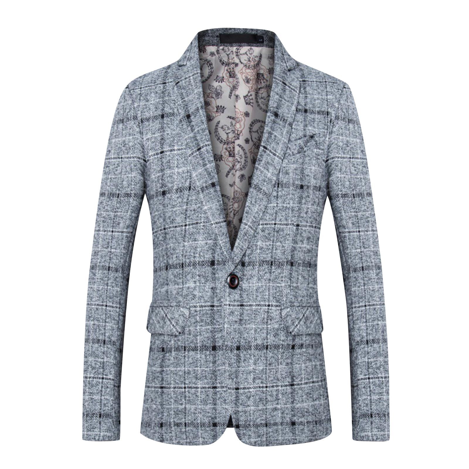 cllios Men's Plaid Blazer Herringbone Tweed Suit Jackets One Button ...
