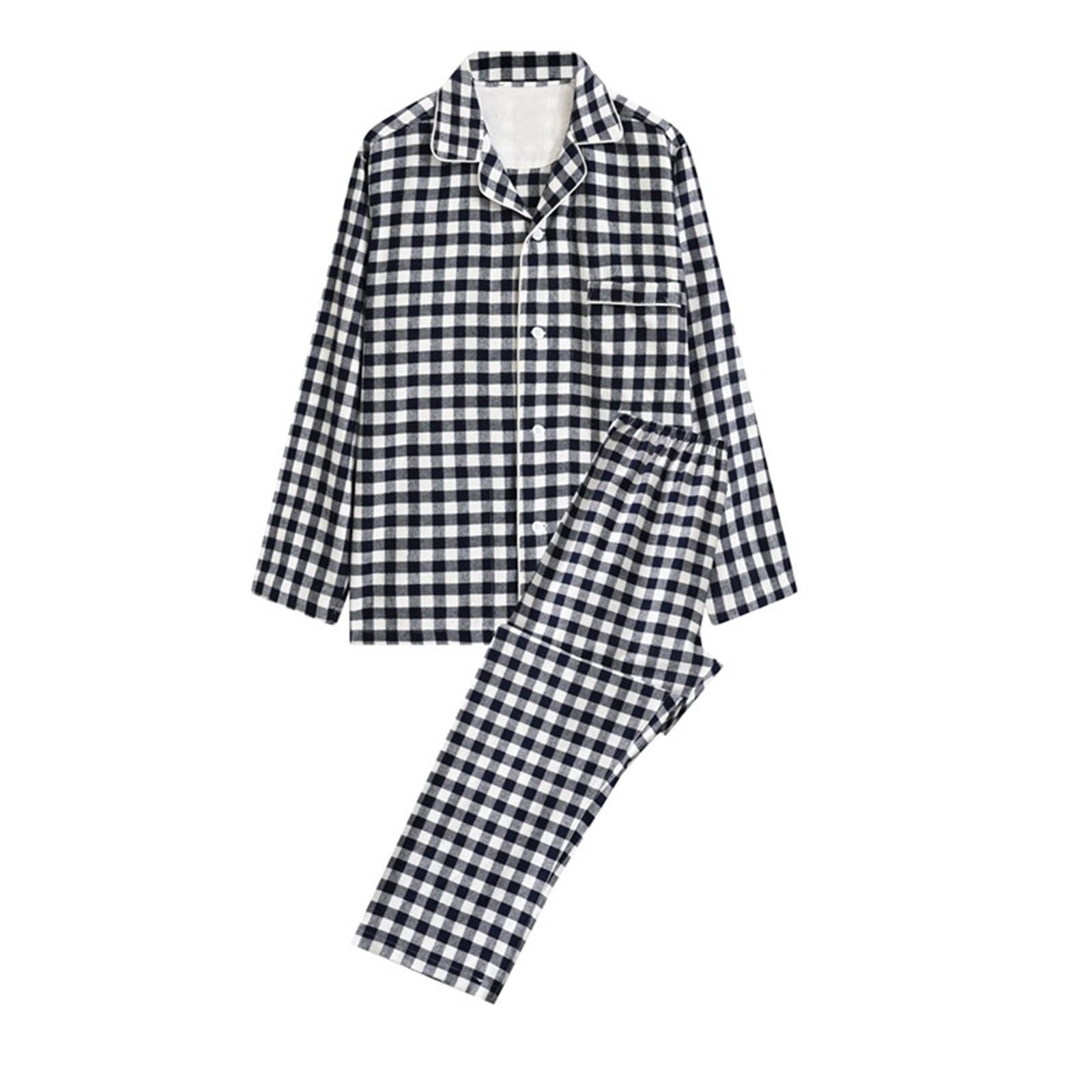 cllios Men's Plaid Pajama Sets Cotton Flaneel Loungewear Classic Long ...