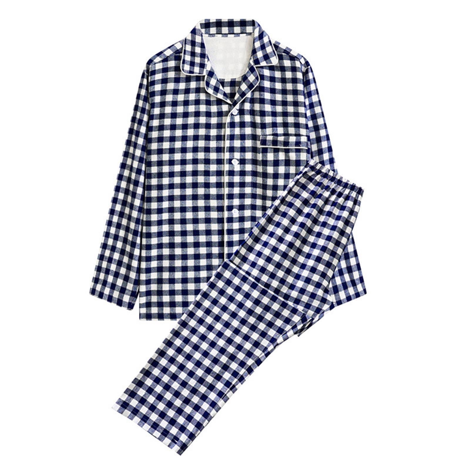 cllios Men's Plaid Pajama Sets Cotton Flaneel Loungewear Classic Long ...