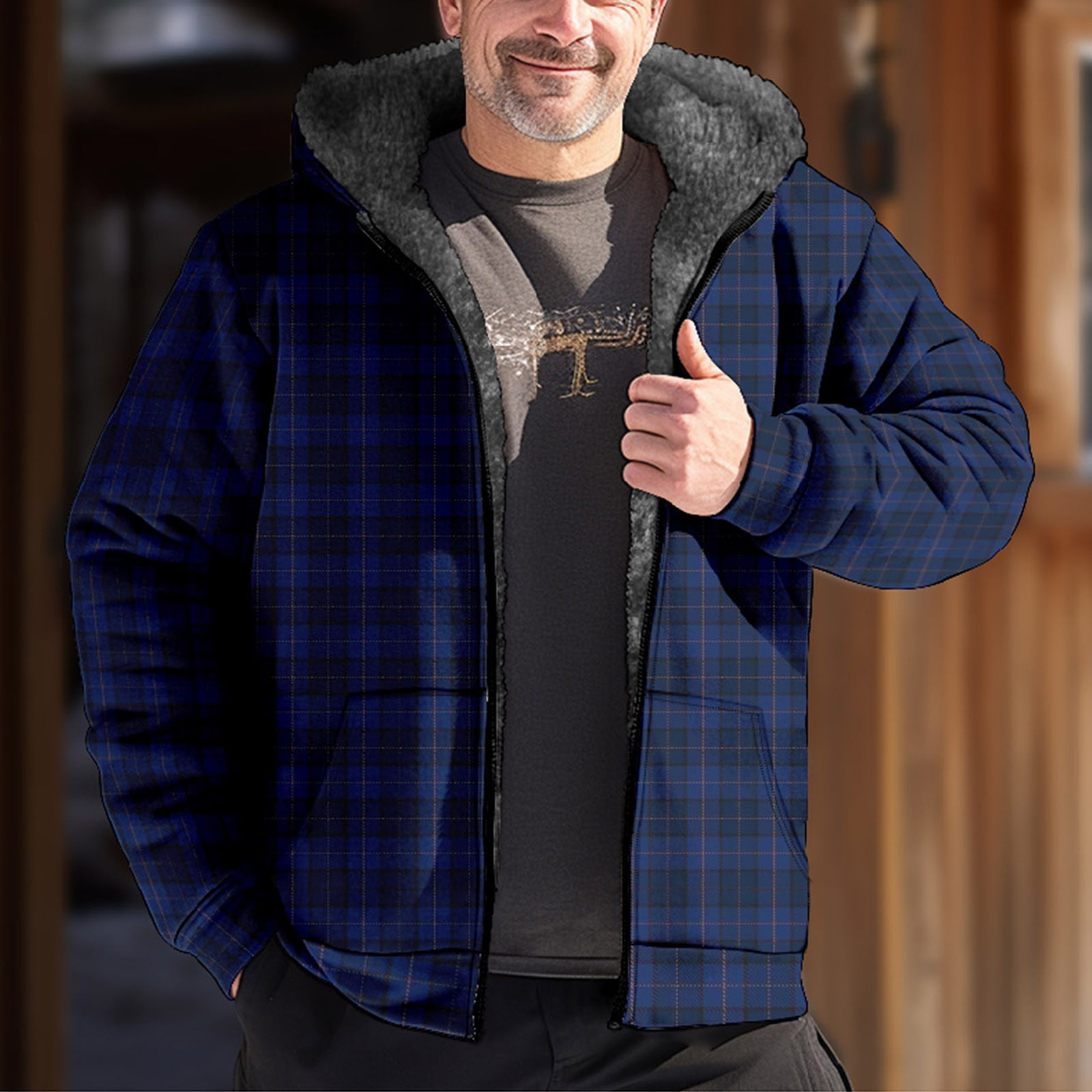 Cllios Mens Plaid Sherpa Lined Jackets Big And Tall Windproof Thick Flannel Coat Full Zip
