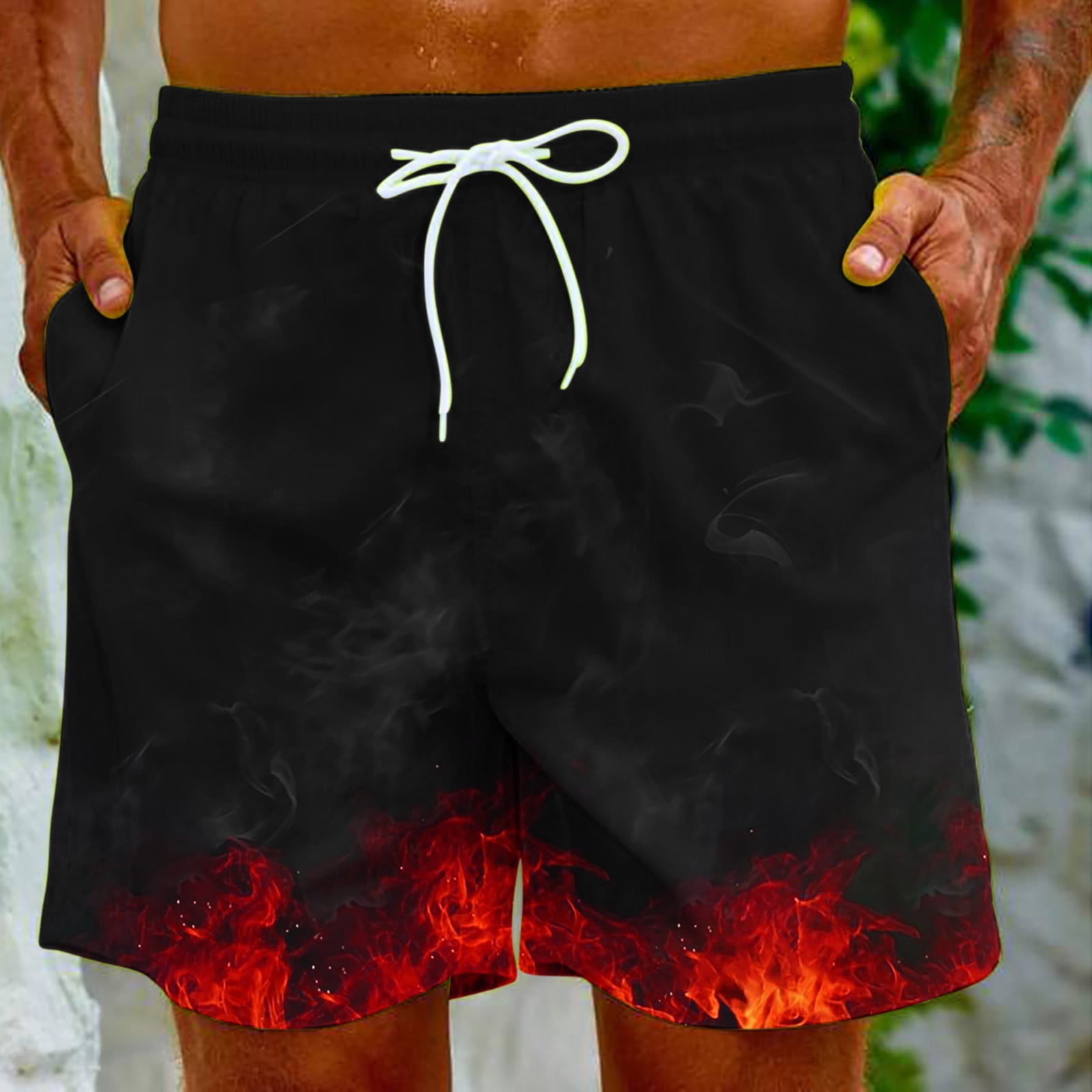 cllios Men's Quick Dry Swim Trunks Swimsuits Funny 3D Novelty Flame ...